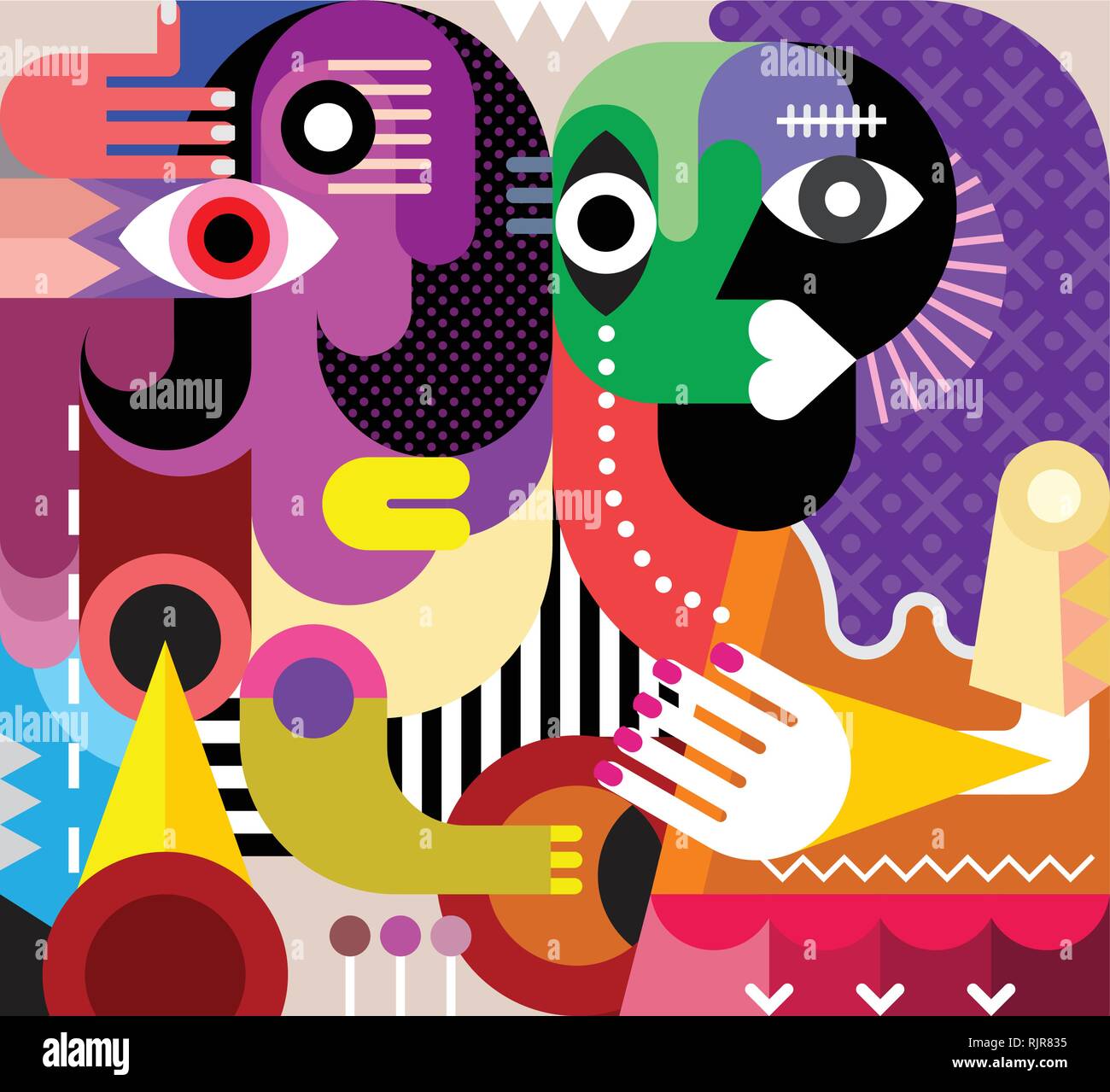 Abstract portrait of two talking beautiful women. Vector illustration ...