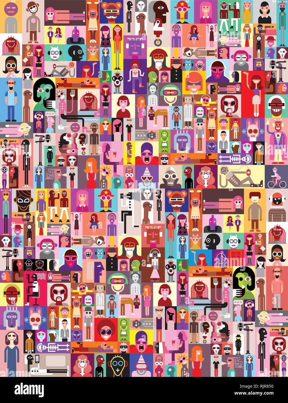 Large group of people. Art composition of abstract portraits - vector ...