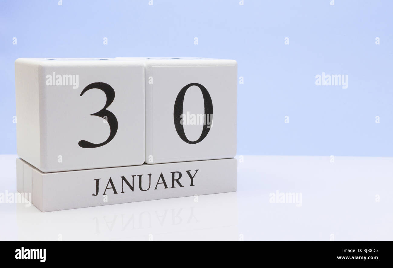 January 30st. Day 30 of month, daily calendar on white table with ...