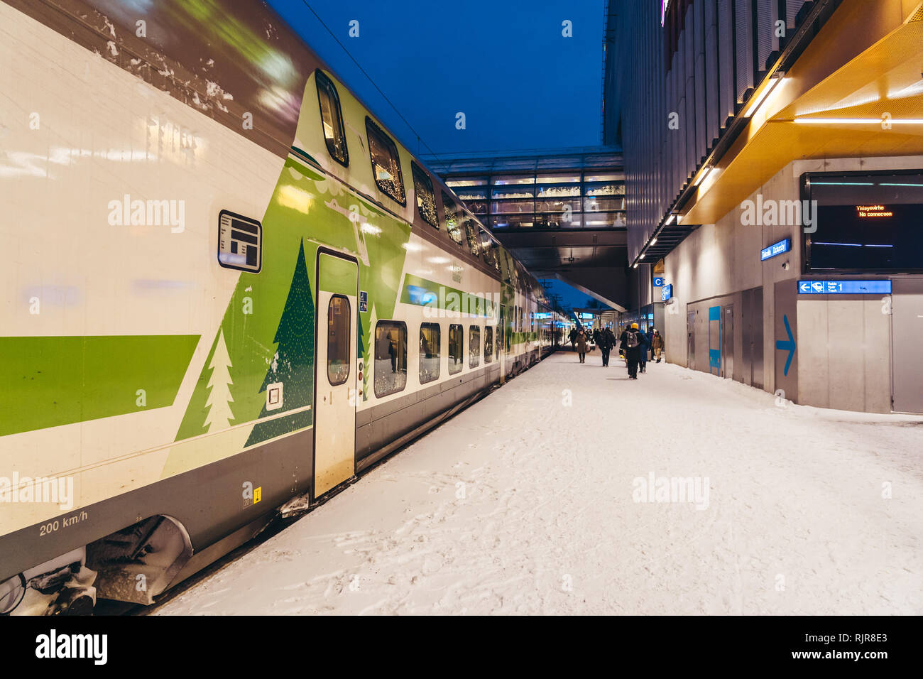 Editorial 01.18.2019 Vantaa Finland. Train waiting to leave at the ...