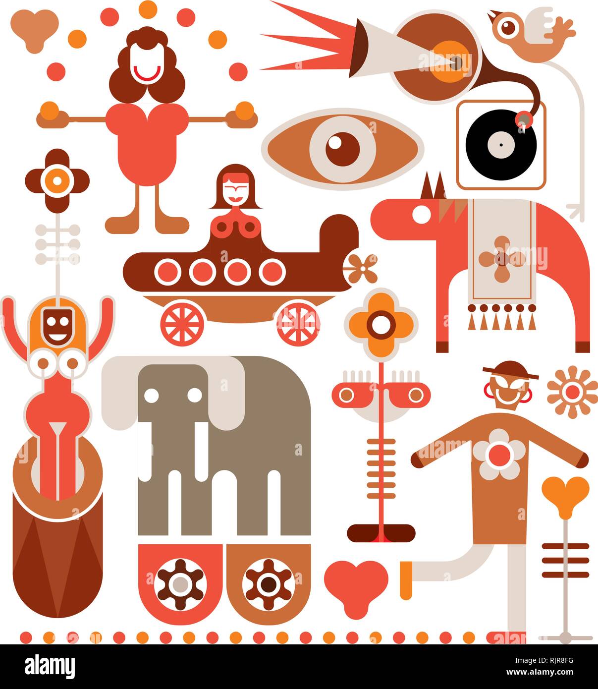 Circus Show - color vector illustration. Isolated icons on white ...
