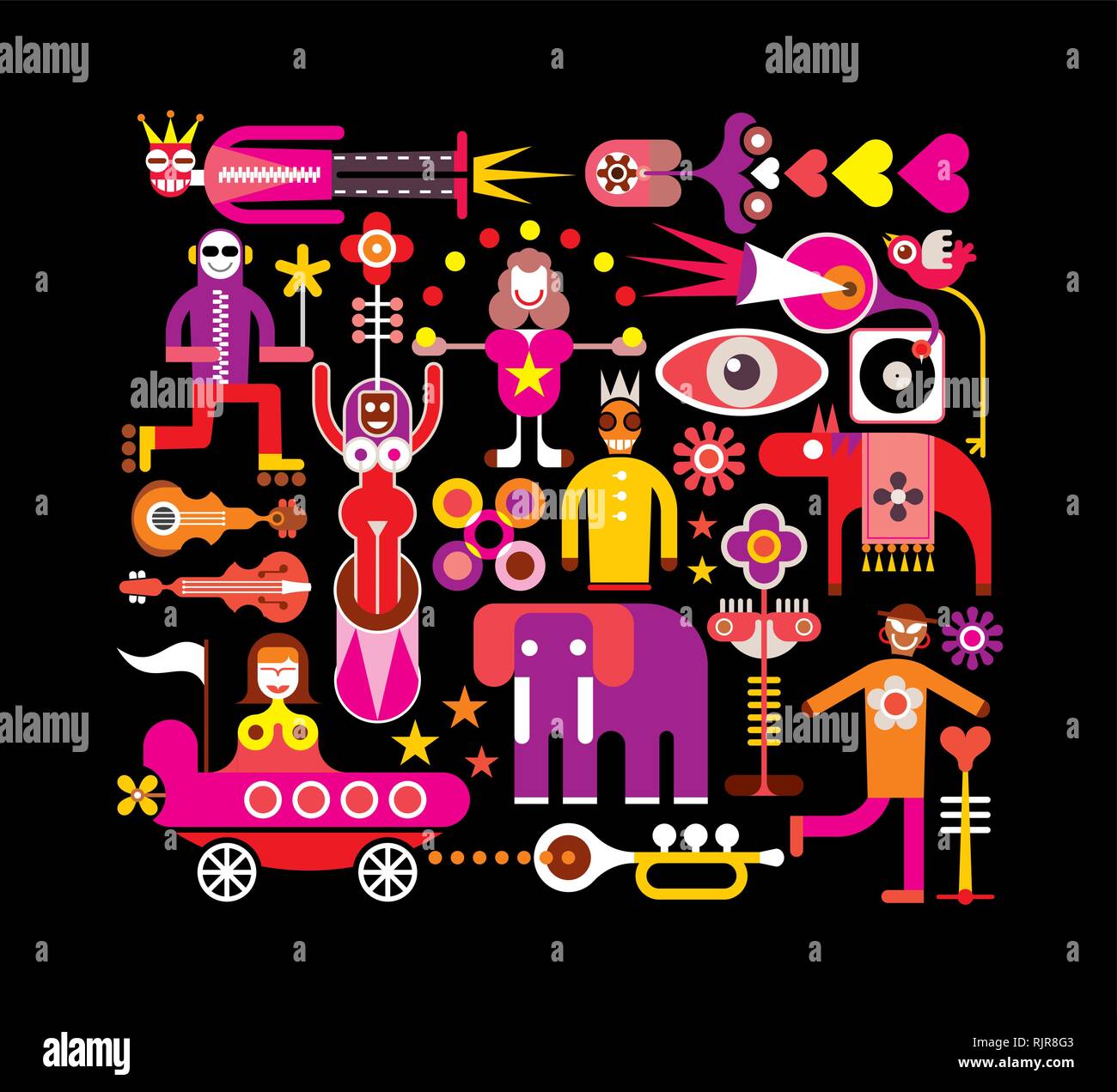 Circus festival - color vector illustration on black background Stock ...