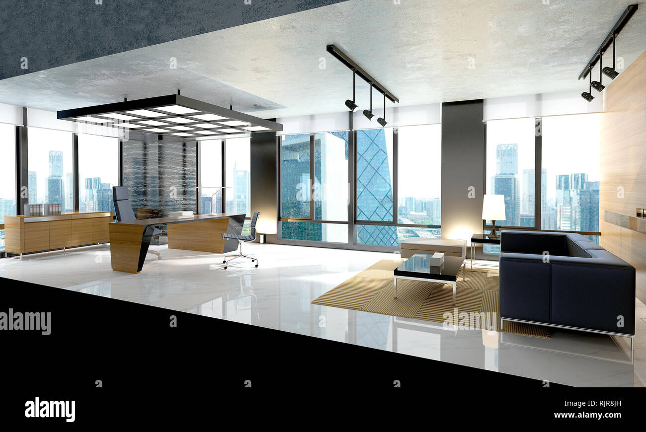 3d render modern office interior Stock Photo - Alamy