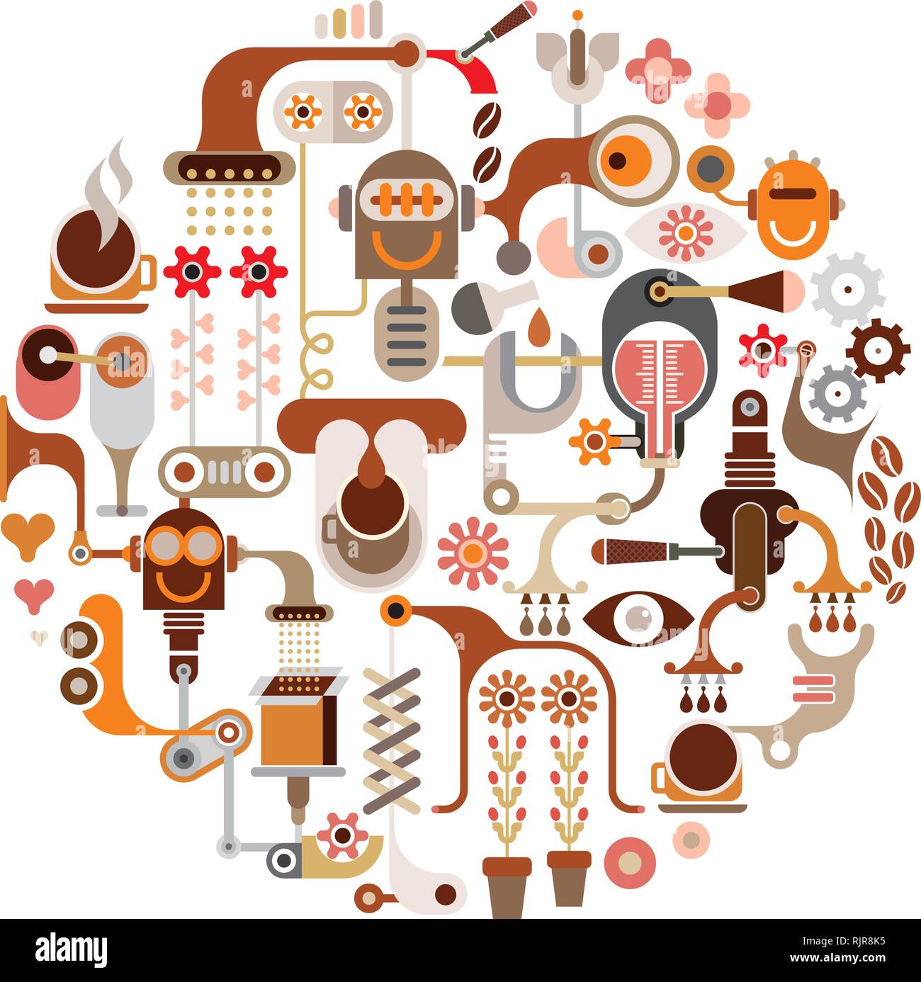 Coffee Making - round shape. Isolated vector illustration on white ...