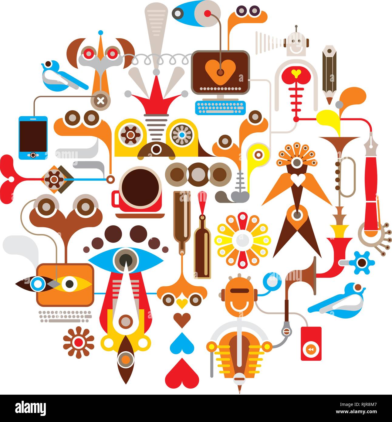 Creation, creative thinking - abstract vector round illustration on ...