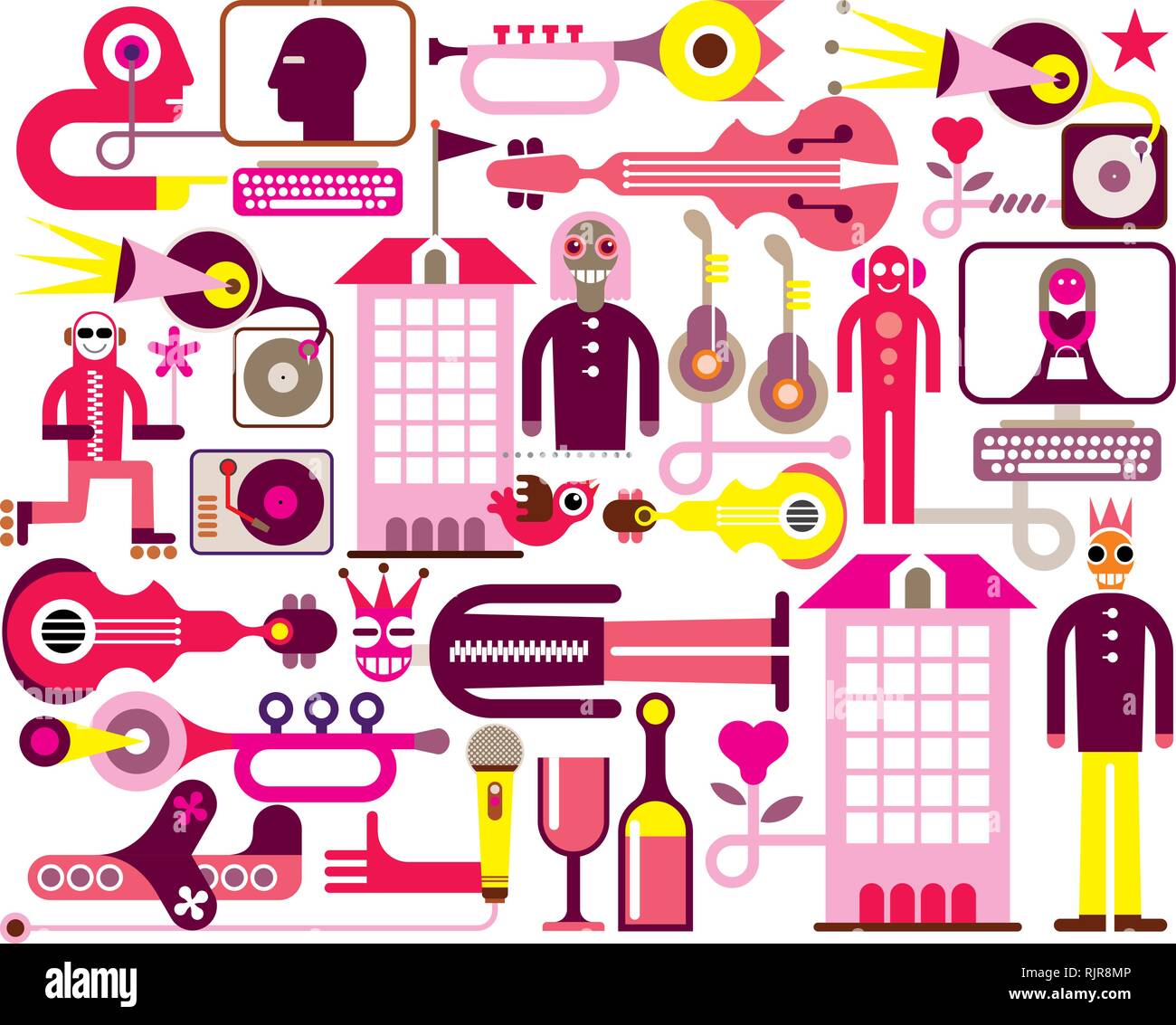 Dance party - vector illustration. Isolated on white background ...