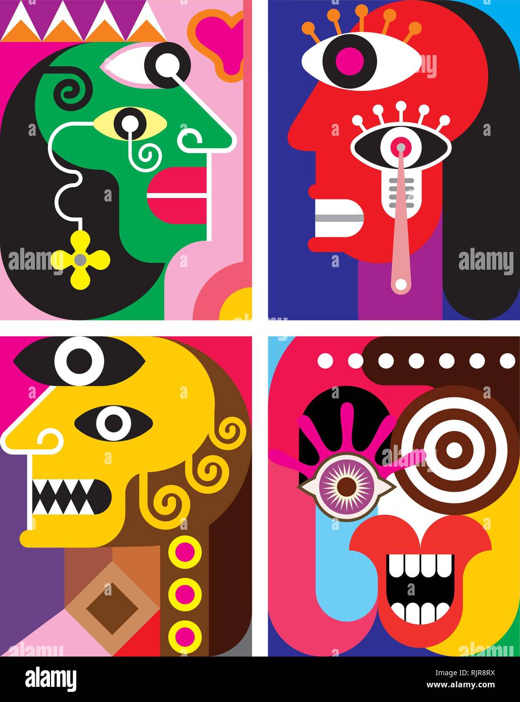 Four Faces - abstract vector illustration. Contemporary art Stock ...