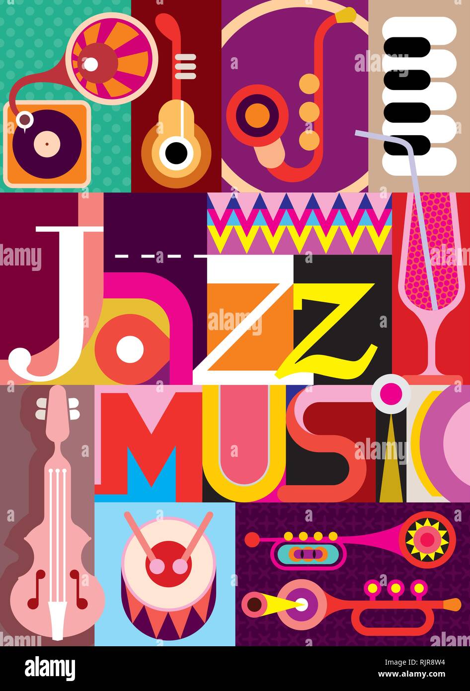 Jazz. Musical collage - vector illustration with musical instruments ...