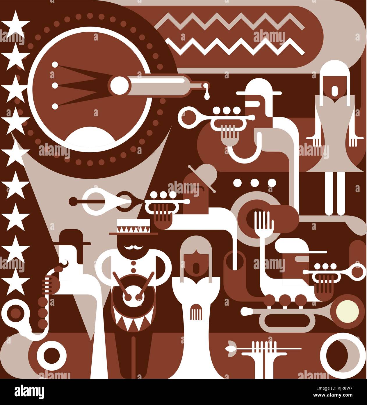 Jazz Band - vector poster. A singing woman and a jazz band, 50s-60s ...