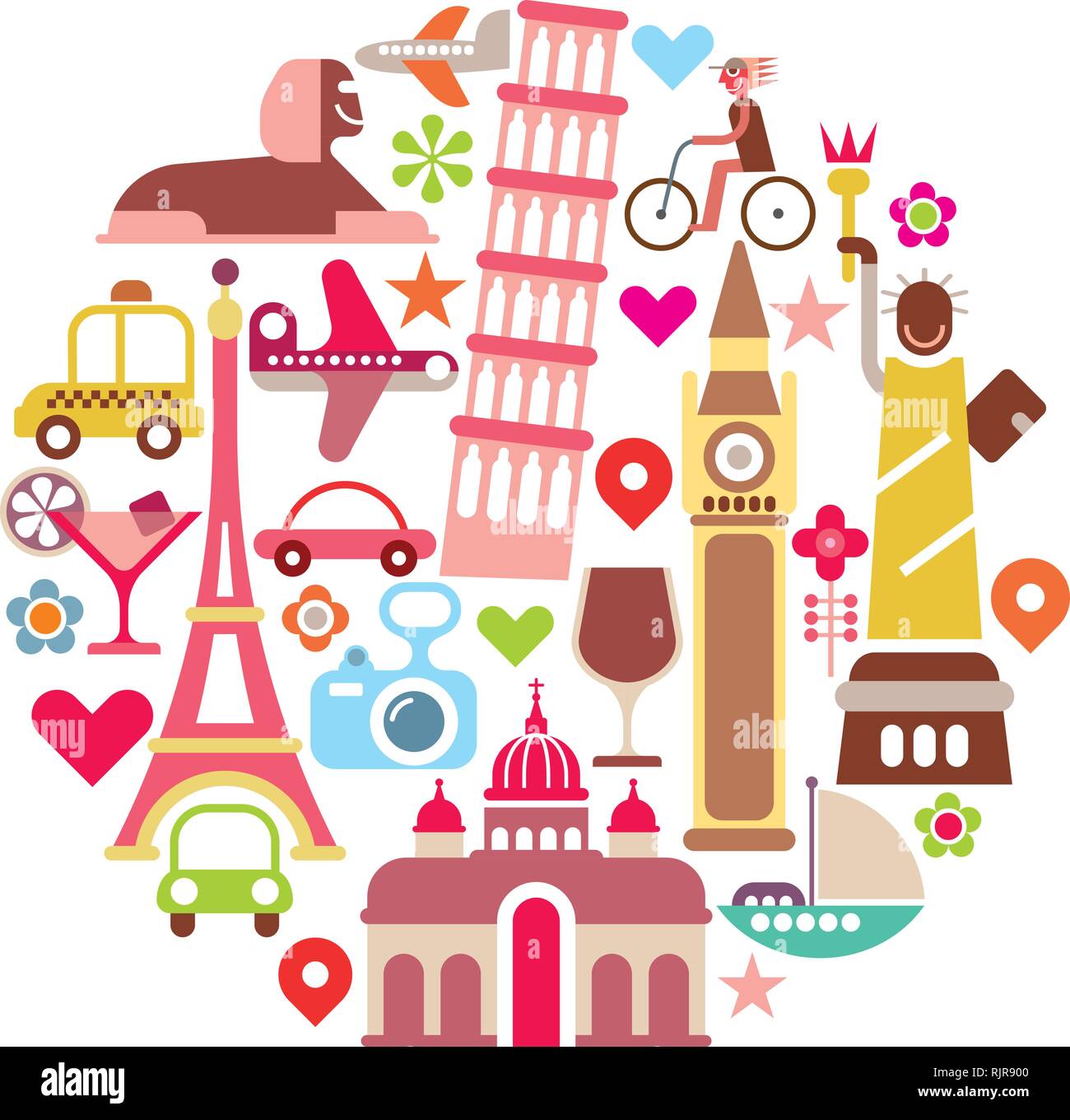 Travel - round vector illustration. Isolated icons on white background ...