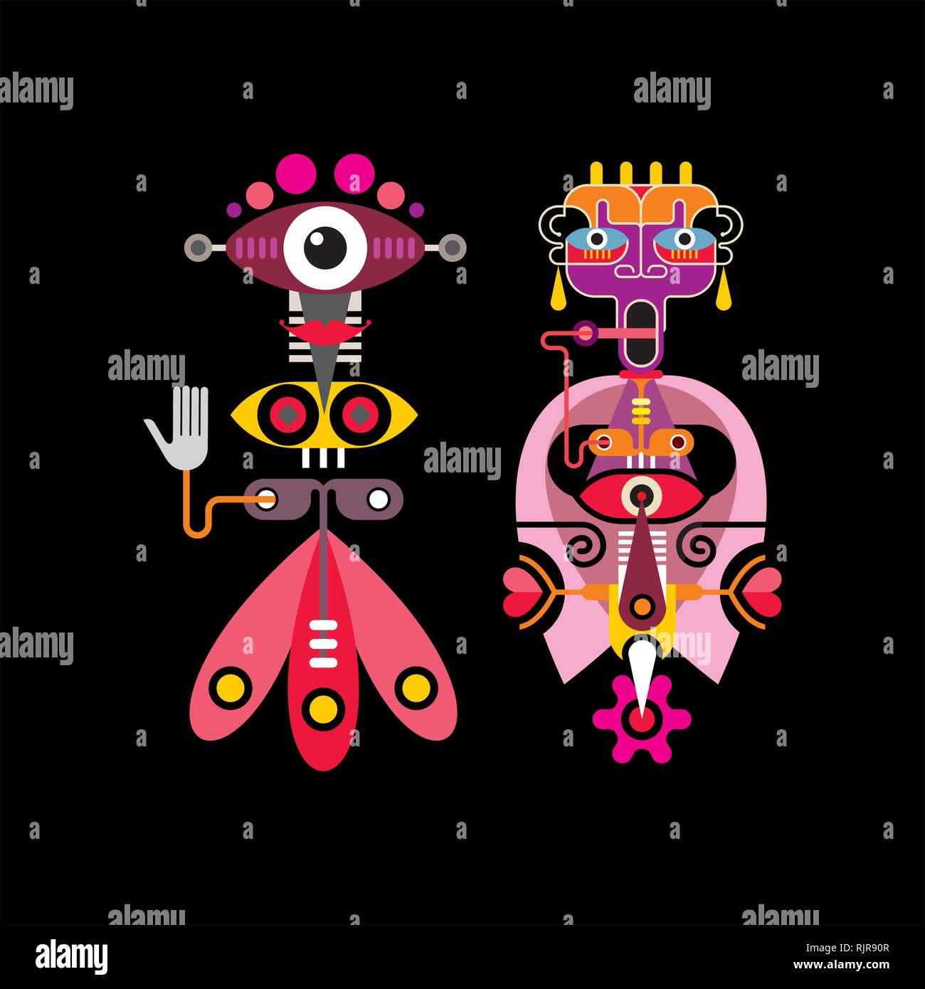 Man and Woman - two abstract figures on black background. Vector ...