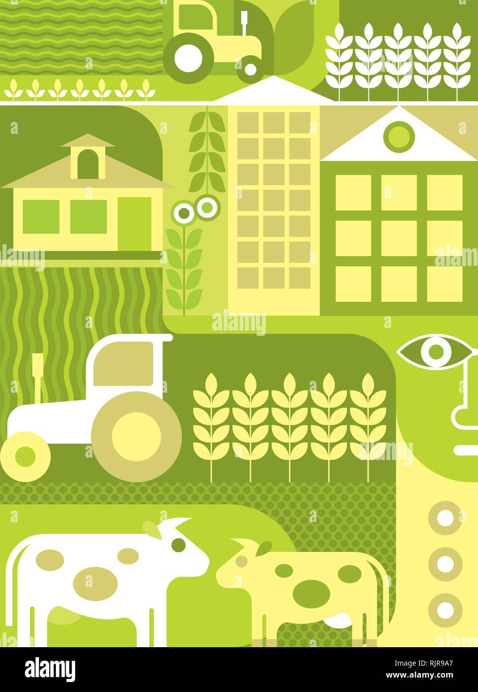 Farm - vector illustration. Green colors. Collage Stock Vector Image ...