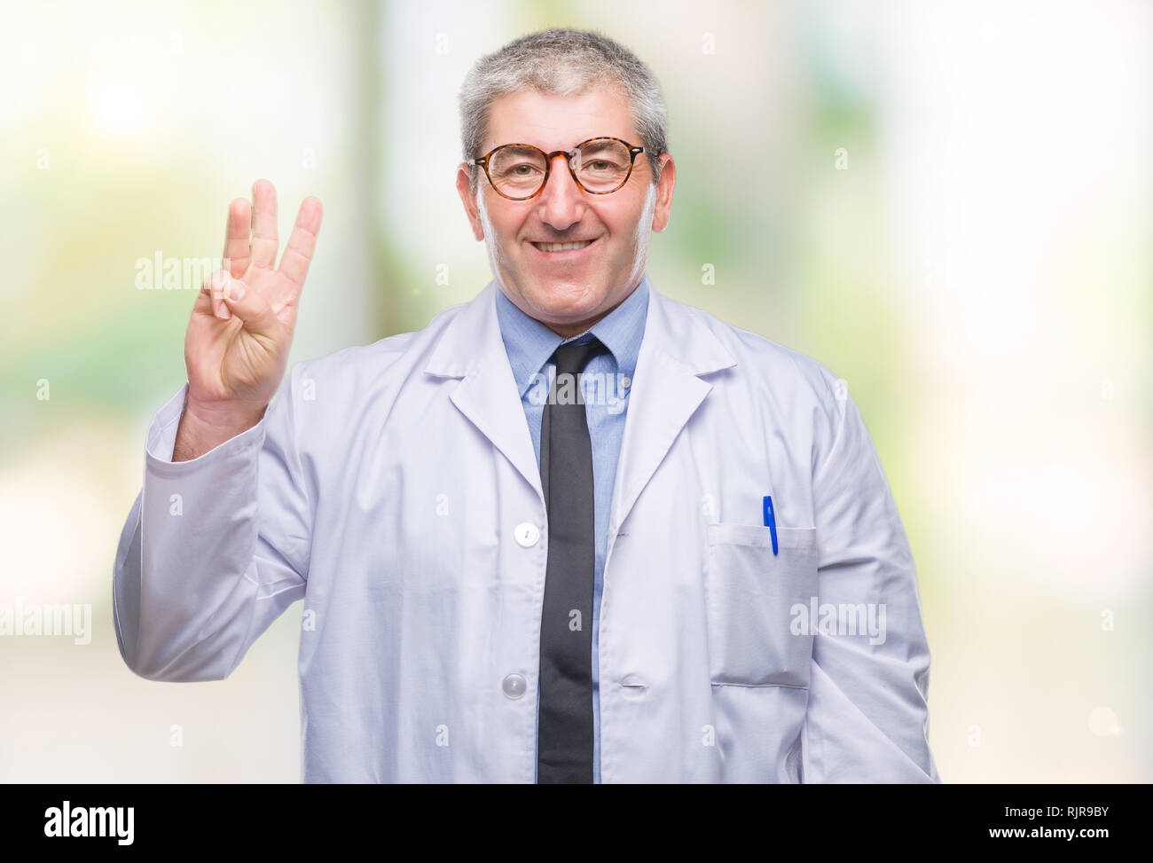 Handsome senior doctor, scientist professional man wearing white coat ...