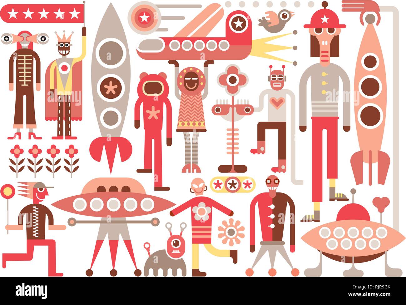 Humans meet friendly space travelers from other planets. Isolated ...