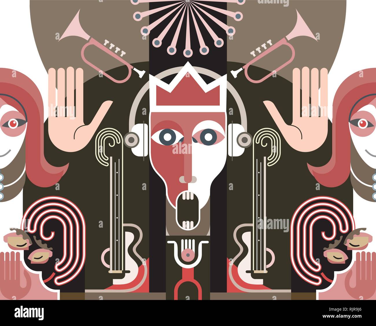 King of Music - color vector illustration. Musical collage Stock Vector ...