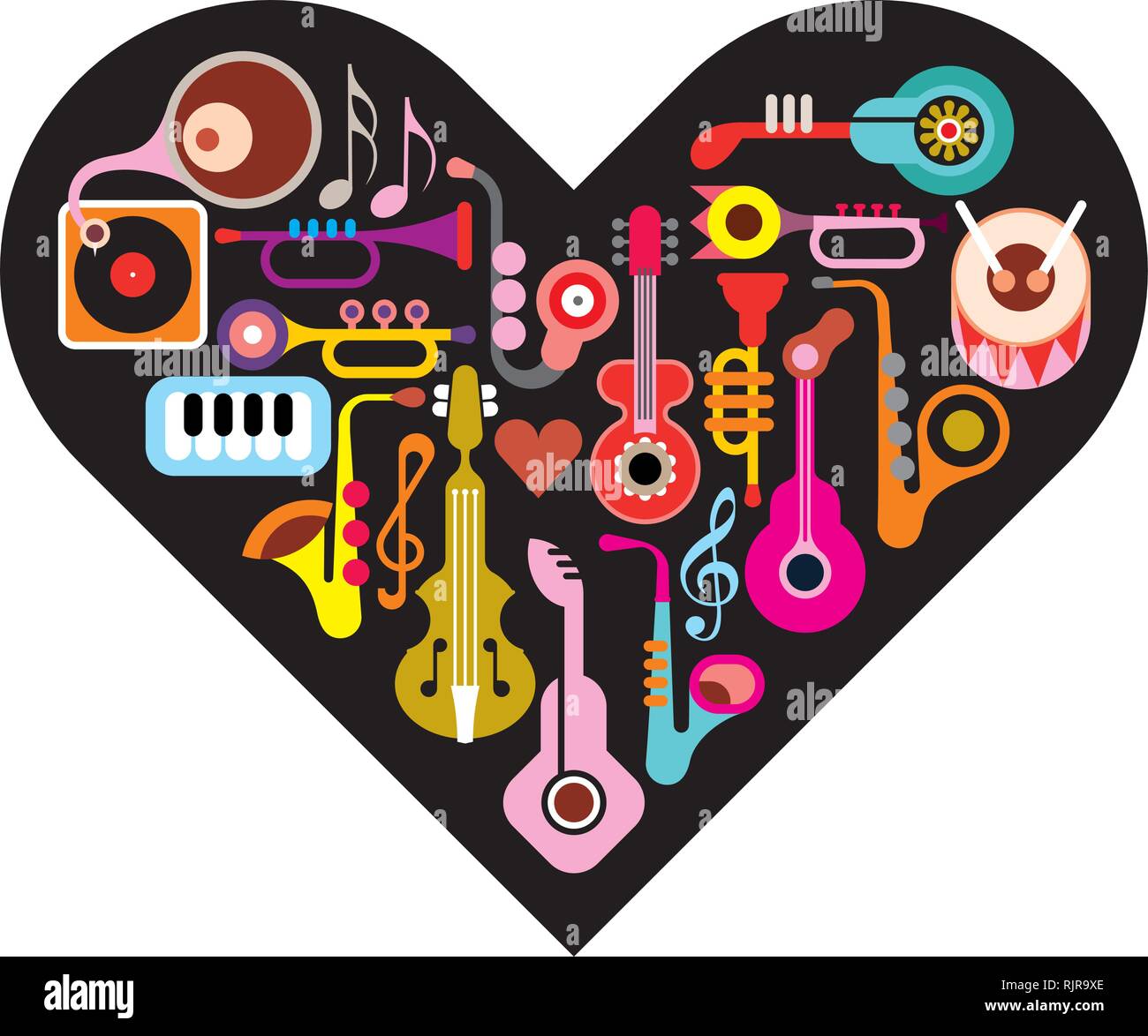 Love Music Heart. Musical instruments on heart shape background ...