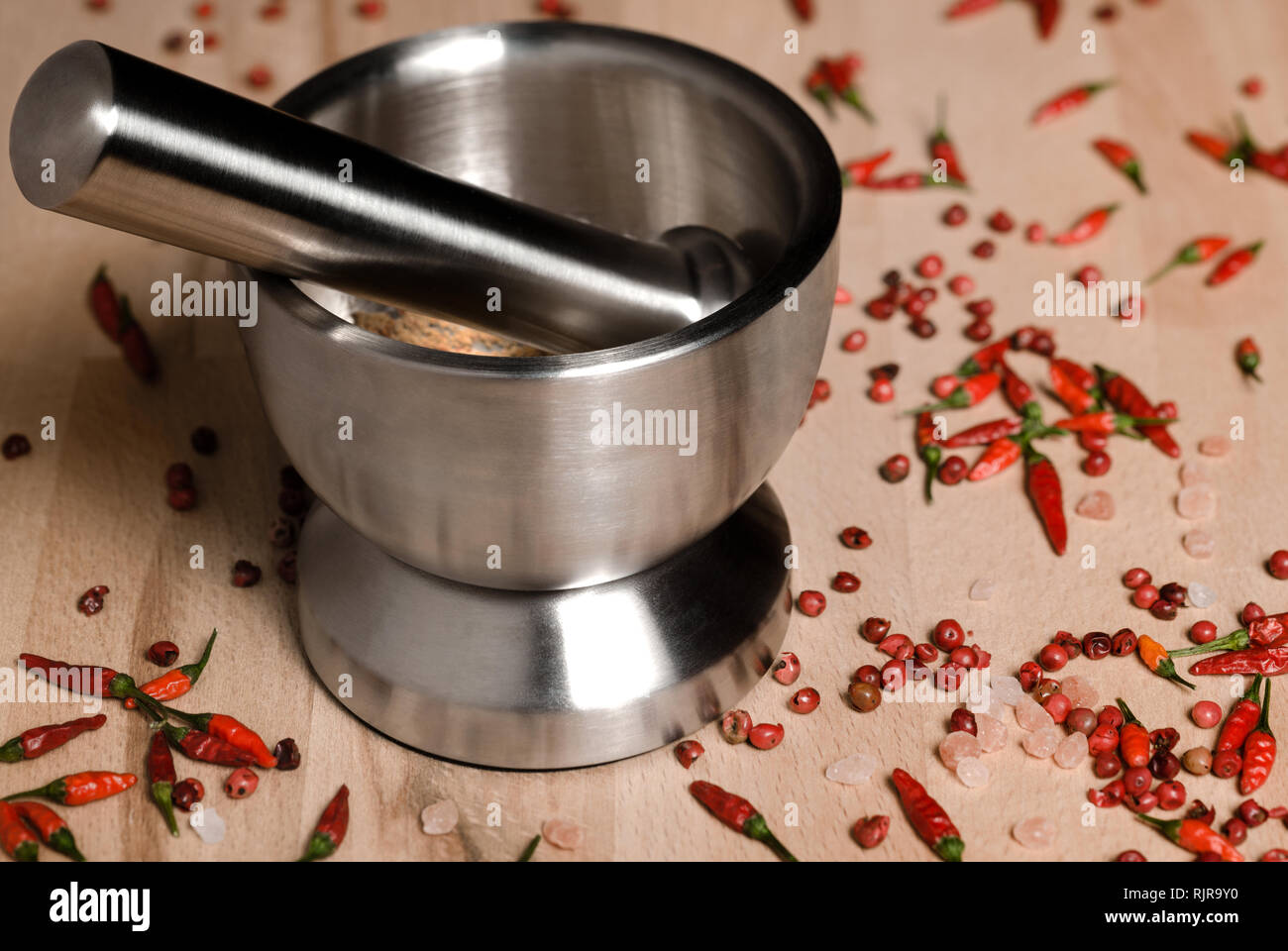Mortar with pestle for pounding herbs spices seasoning mix blend Stock ...