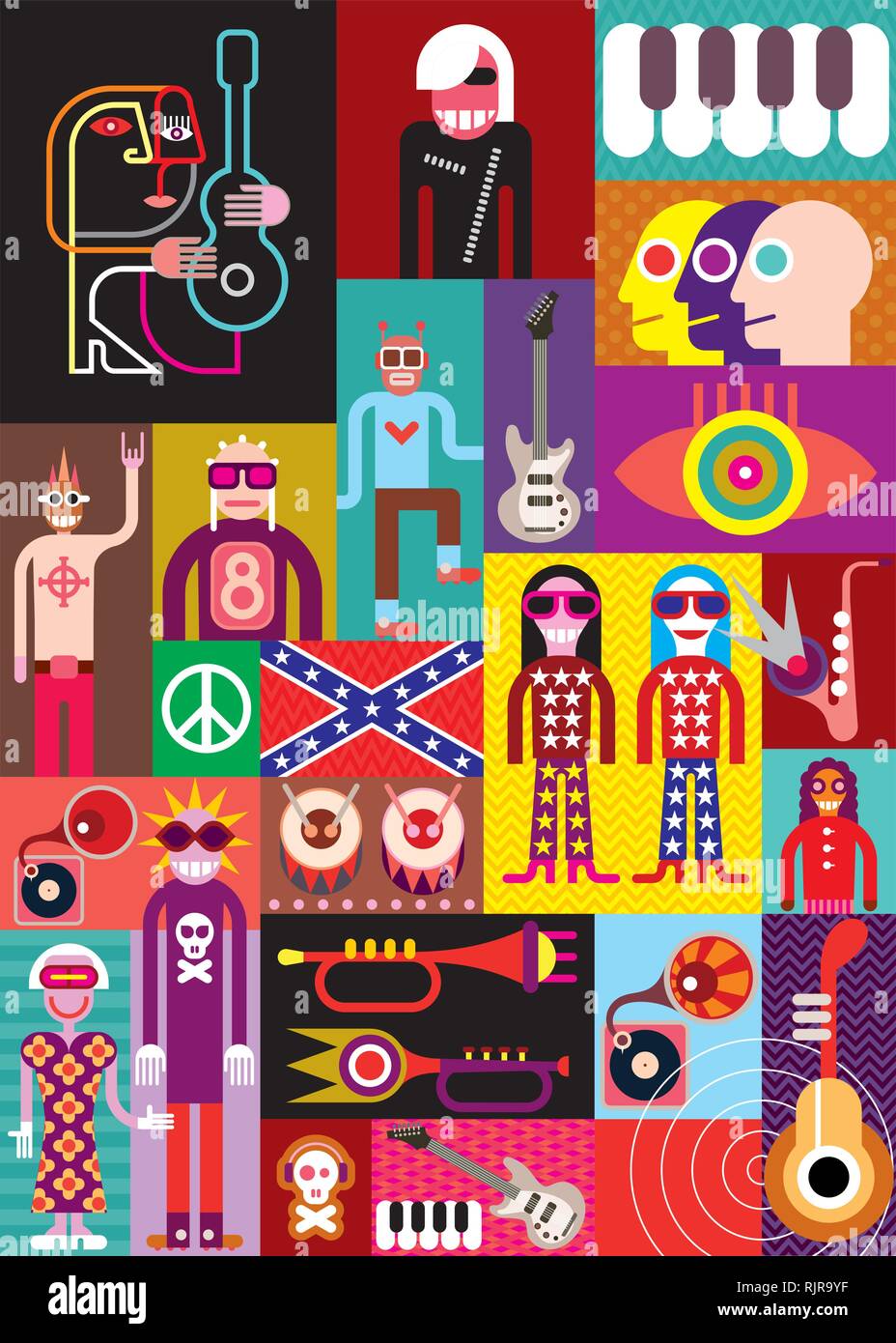 Music Collage - vector illustration. Composition of various related ...