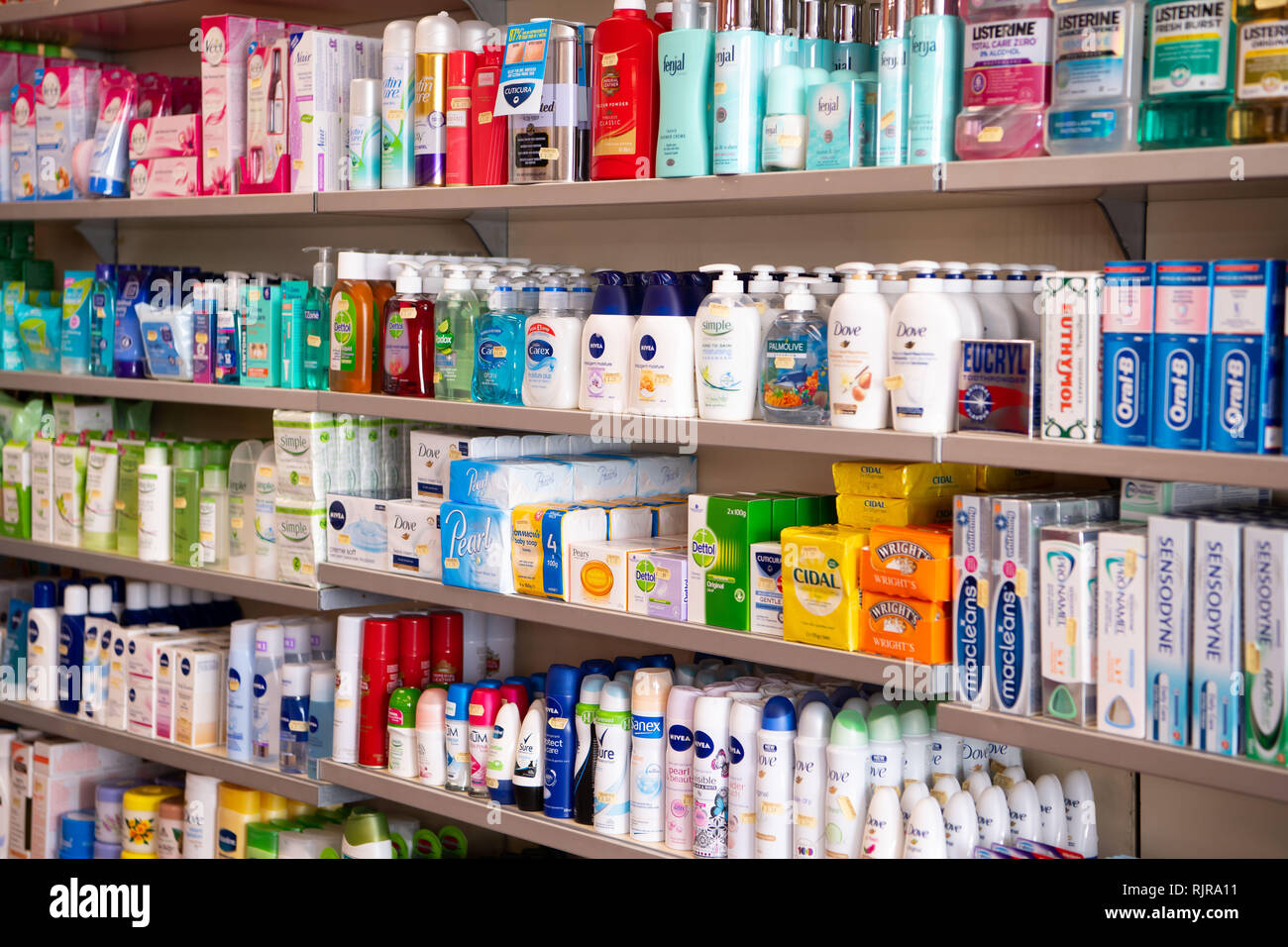 Toiletries on sale in a chemist store in the UK Stock Photo - Alamy