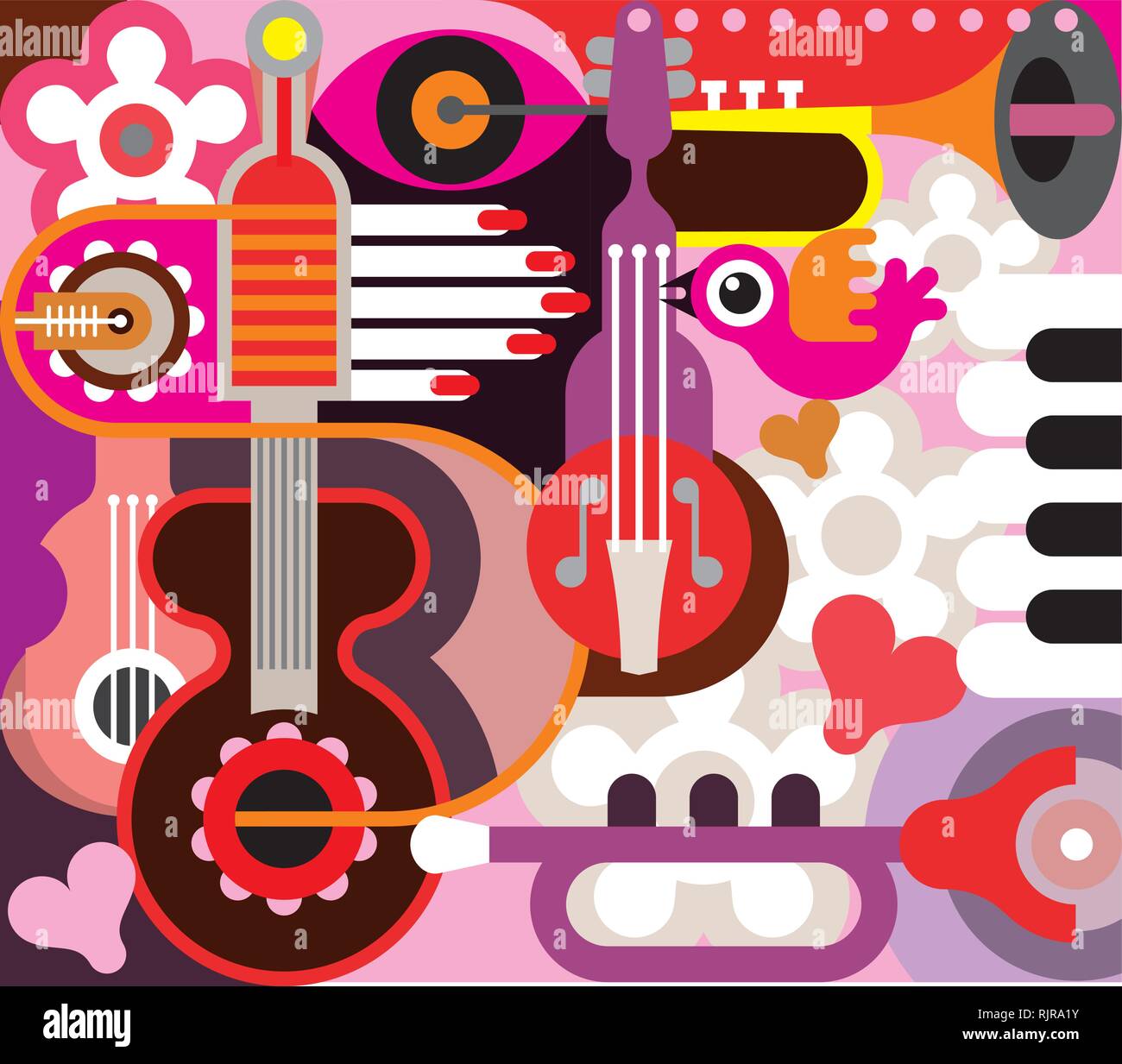 Abstract Music Background - vector illustration. Collage with musical ...
