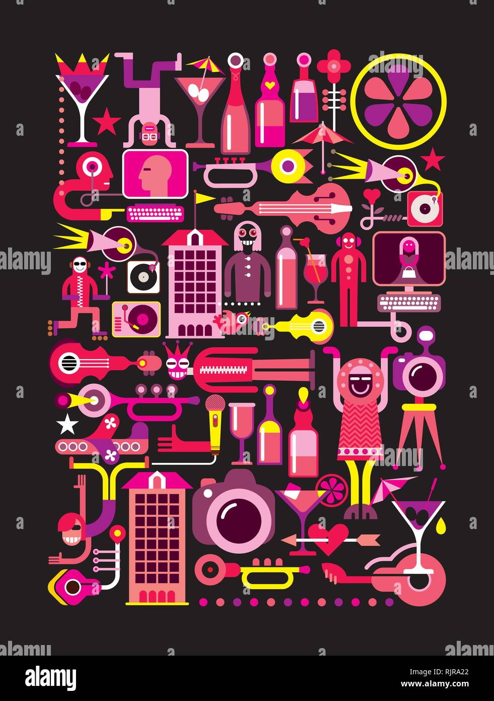 Night Club Party - vector illustration. Isolated on black background ...
