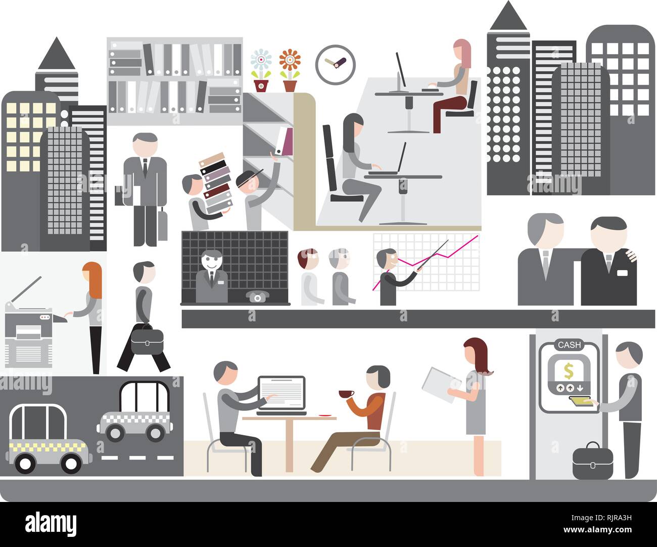 Office of company - color vector illustration. Office workers doing ...