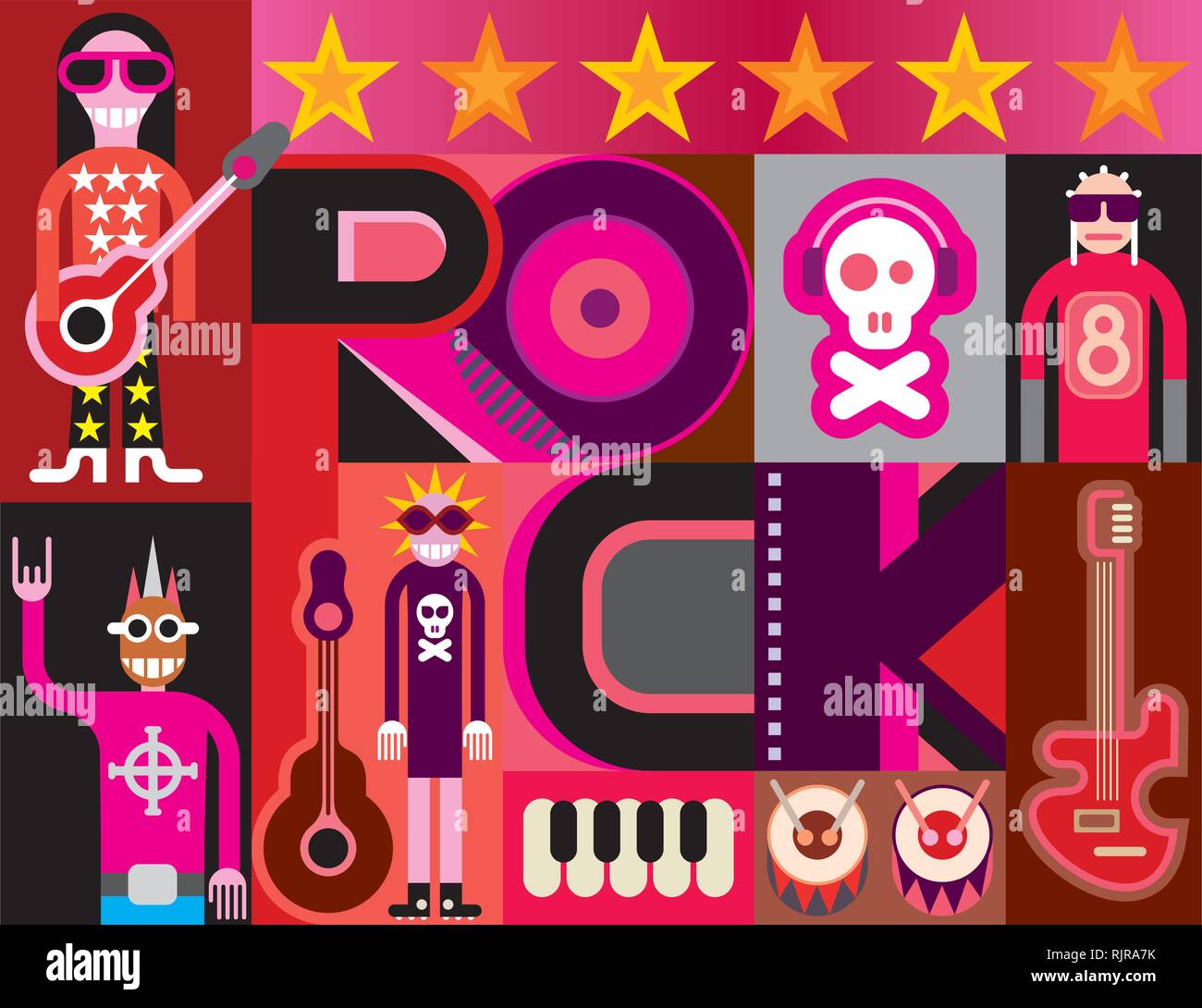 Musical collage - pop art vector illustration with people, musical ...