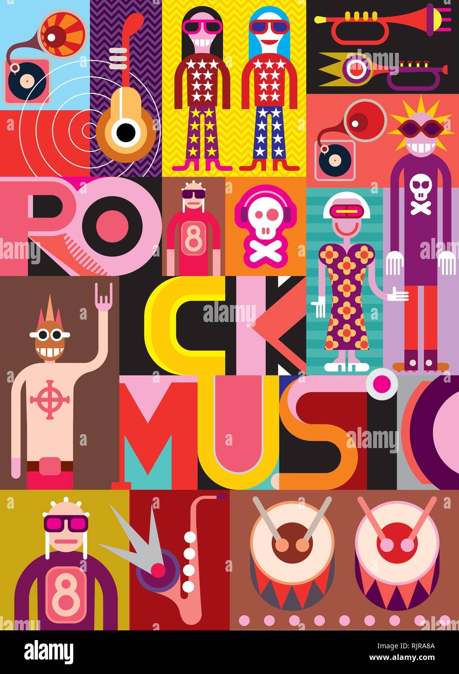 Rock Music. Musical collage - vector illustration with people, musical ...