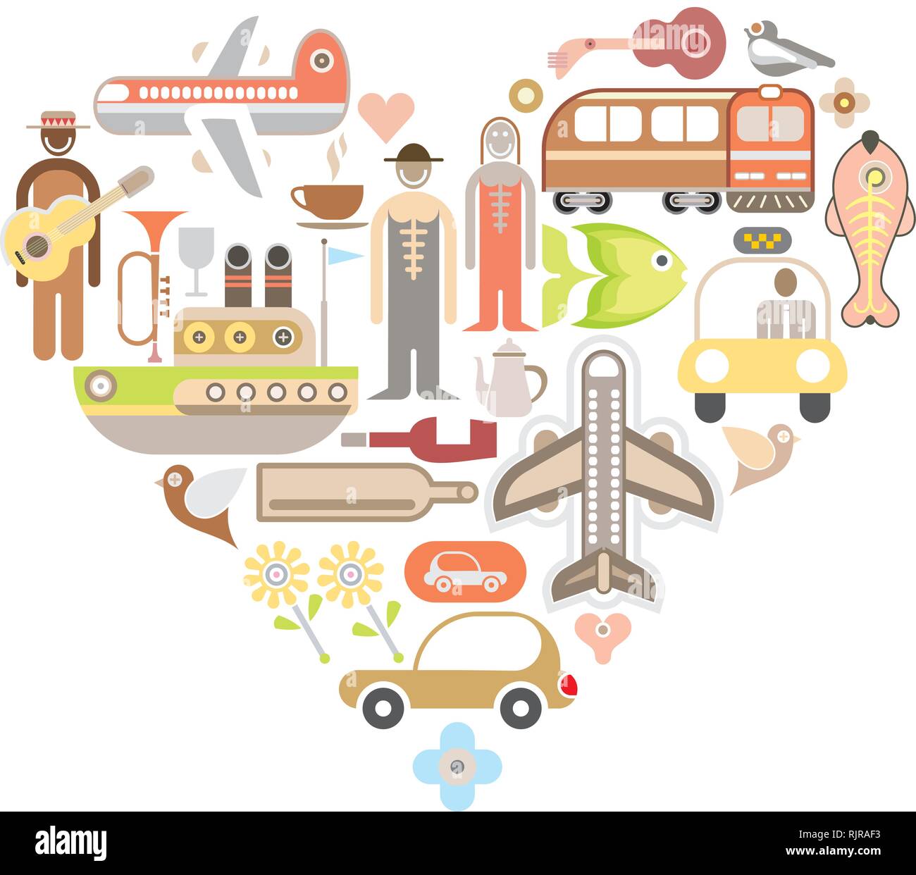 Travel Icons in Heart Shape - isolated vector illustration on white ...