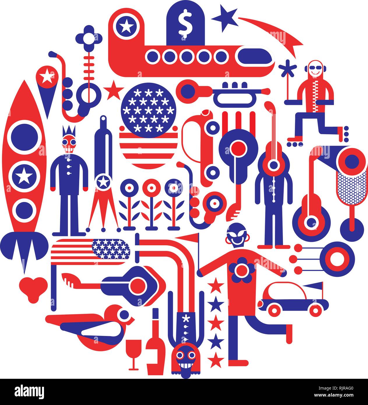 USA Icons - round vector illustration. Red, blue and white colors Stock ...