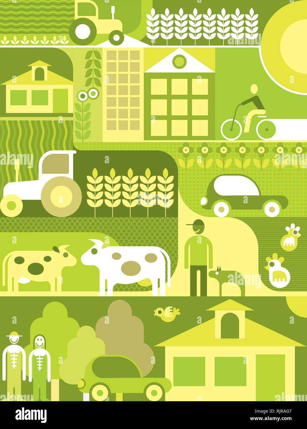 Vector illustration of village landscape. Organic farm Stock Vector ...