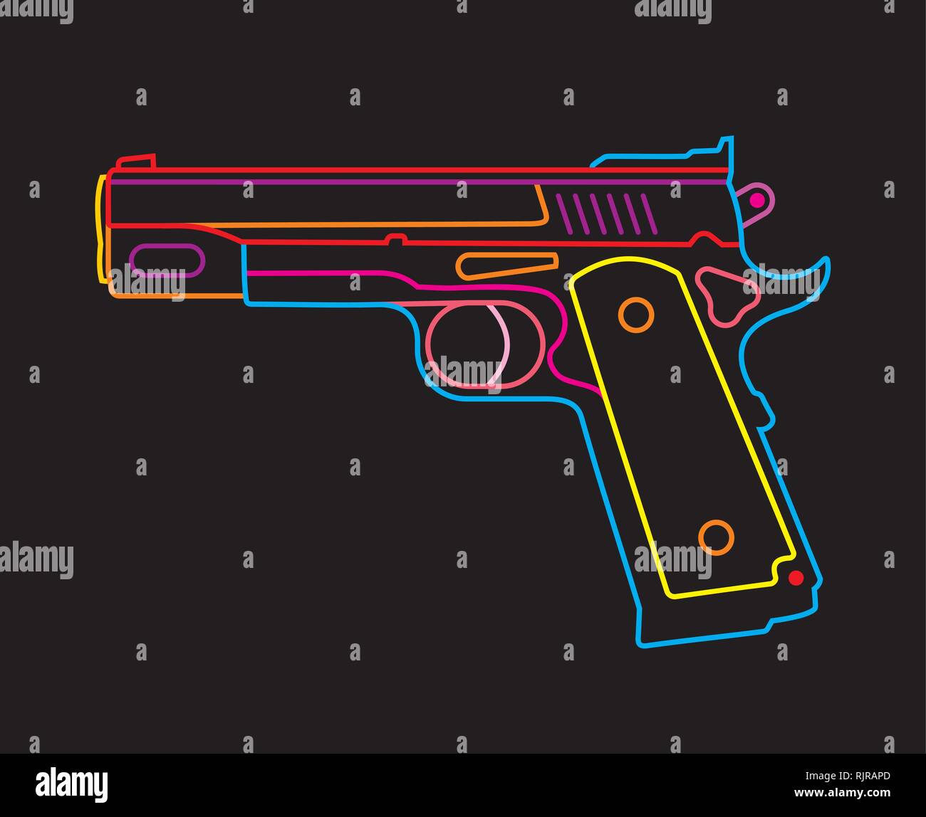 Modern Pistol - isolated vector icon on black background. Multicolor ...