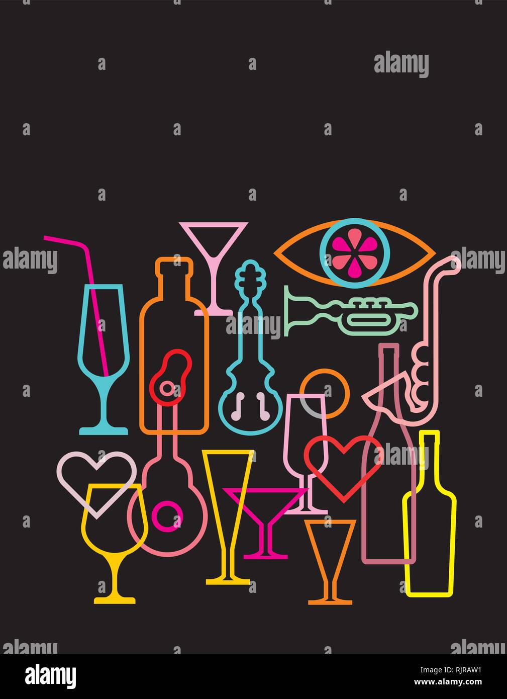 Neon light silhouettes on black background. Vector illustration Stock ...