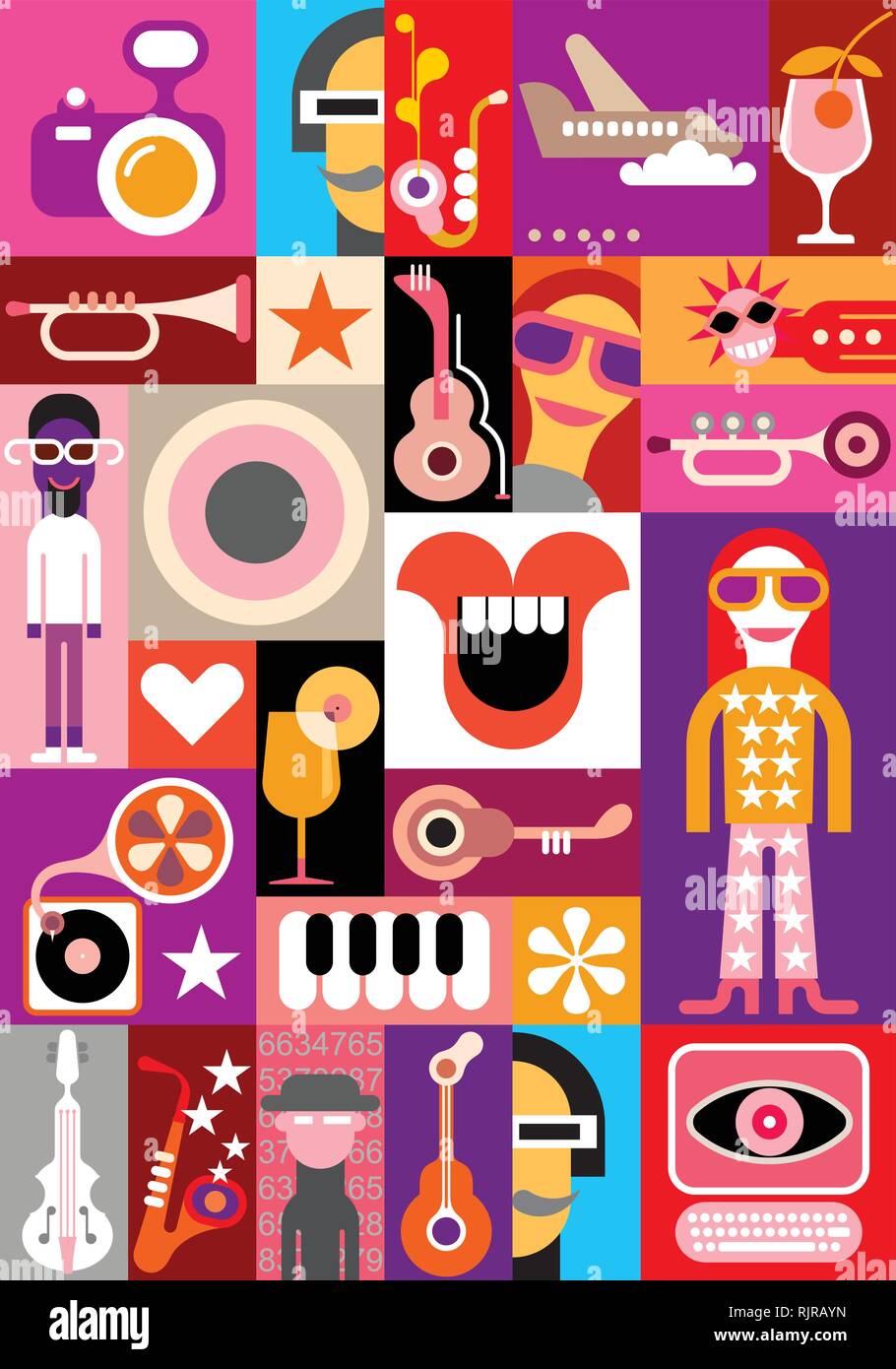 Party - vector collage. Patchwork seamless wallpaper Stock Vector Image ...