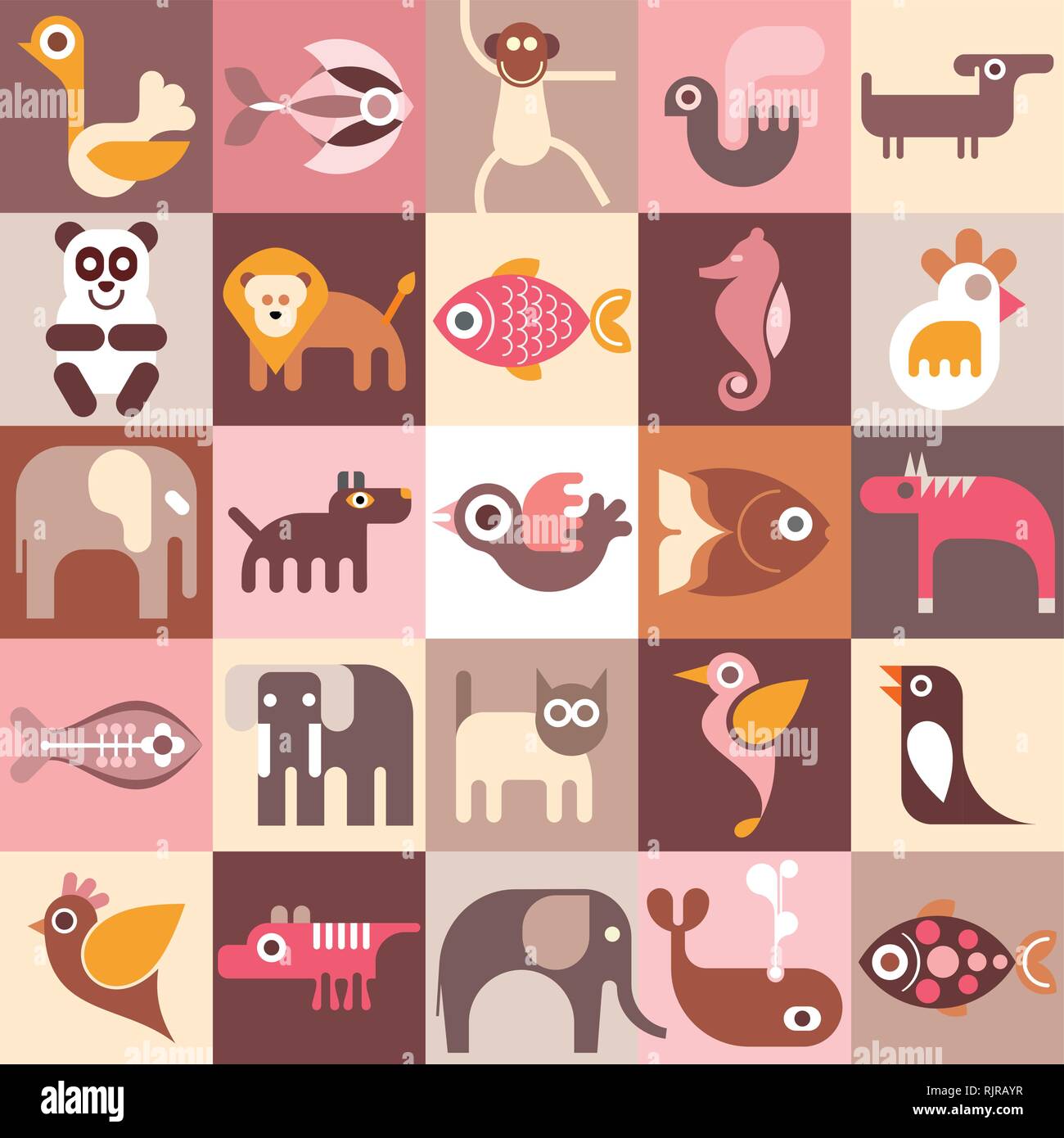 Animals, fishes and birds vector collage Stock Vector Image & Art - Alamy