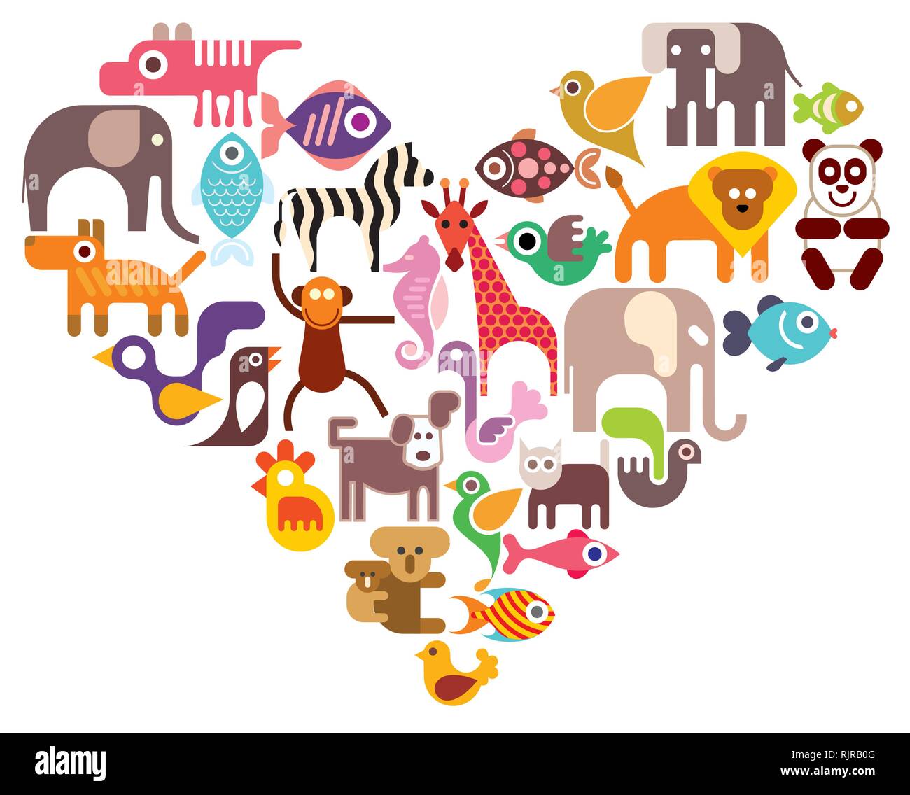 Heart with animal vector icons. Isolated color illustration on white ...