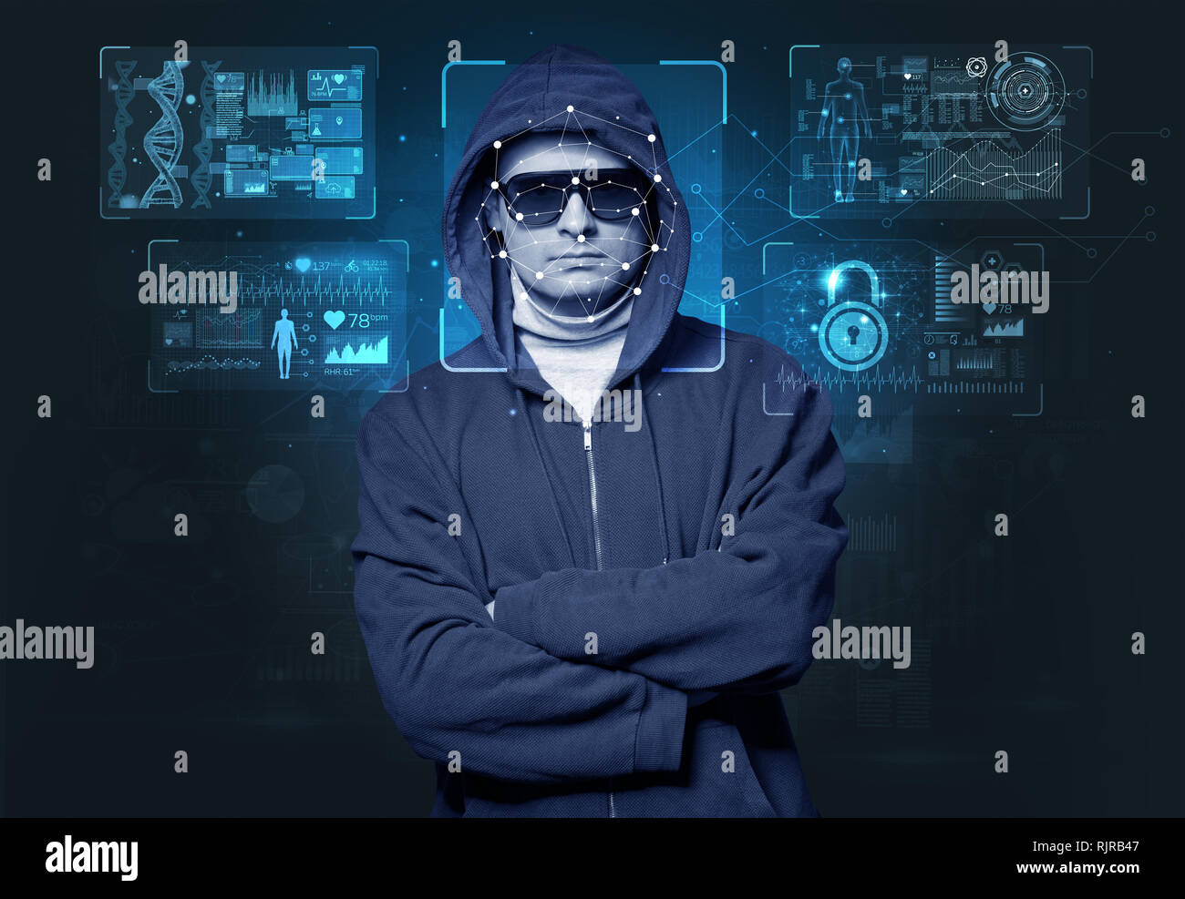 Biometric verification - young man face recognition Stock Photo - Alamy