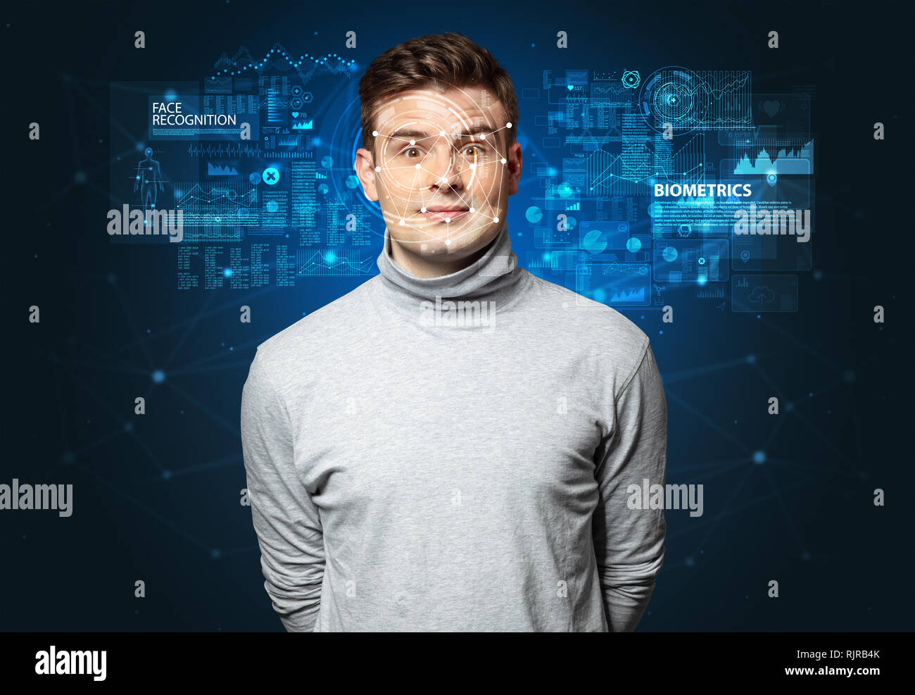 Biometric verification - young man face recognition concept Stock Photo ...