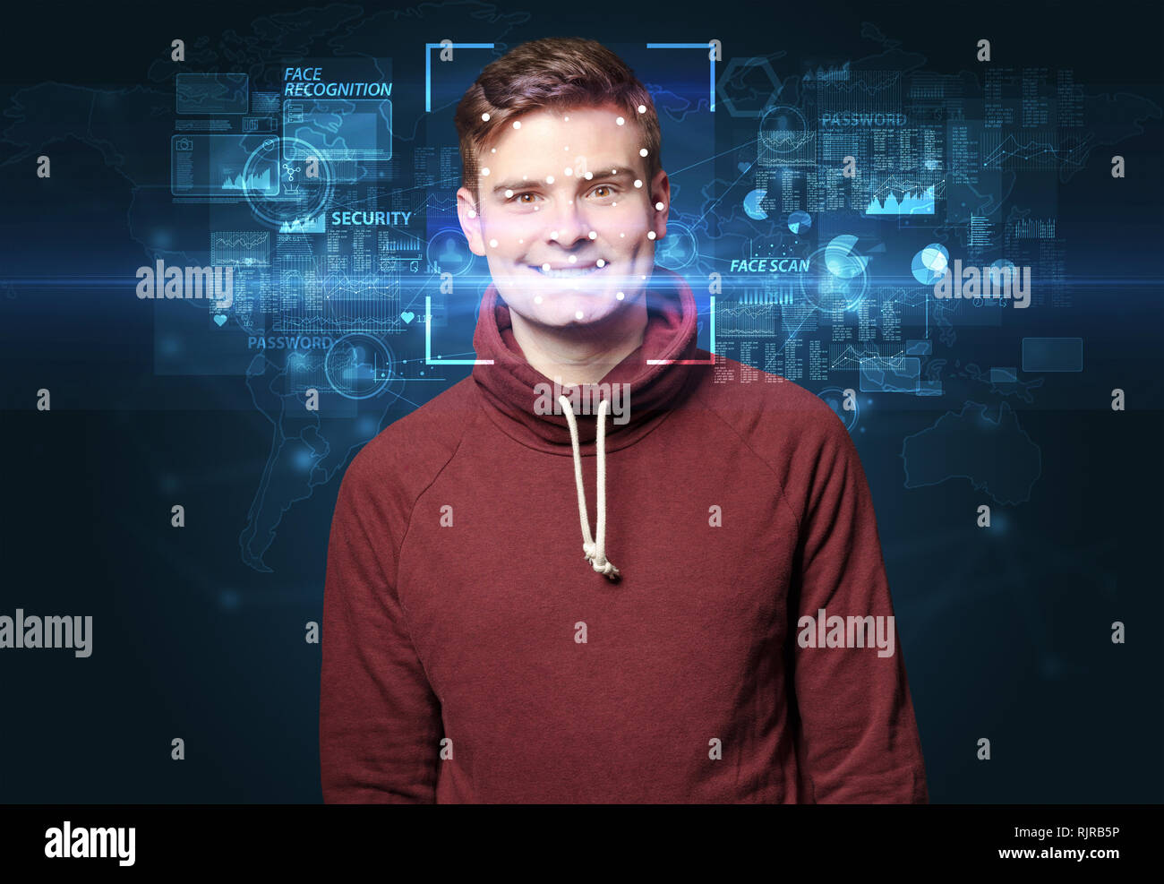 Biometric verification. Face recognition with several points Stock ...