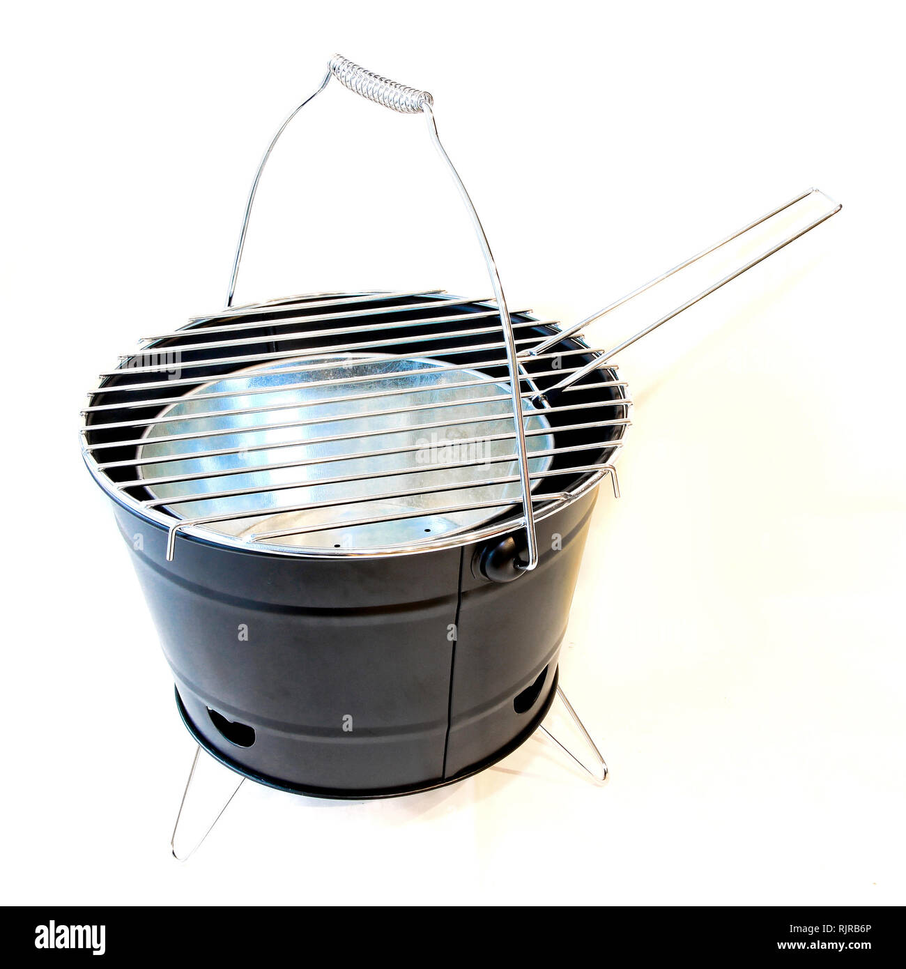 Metal barbecue grill container with wired top on white background Stock ...