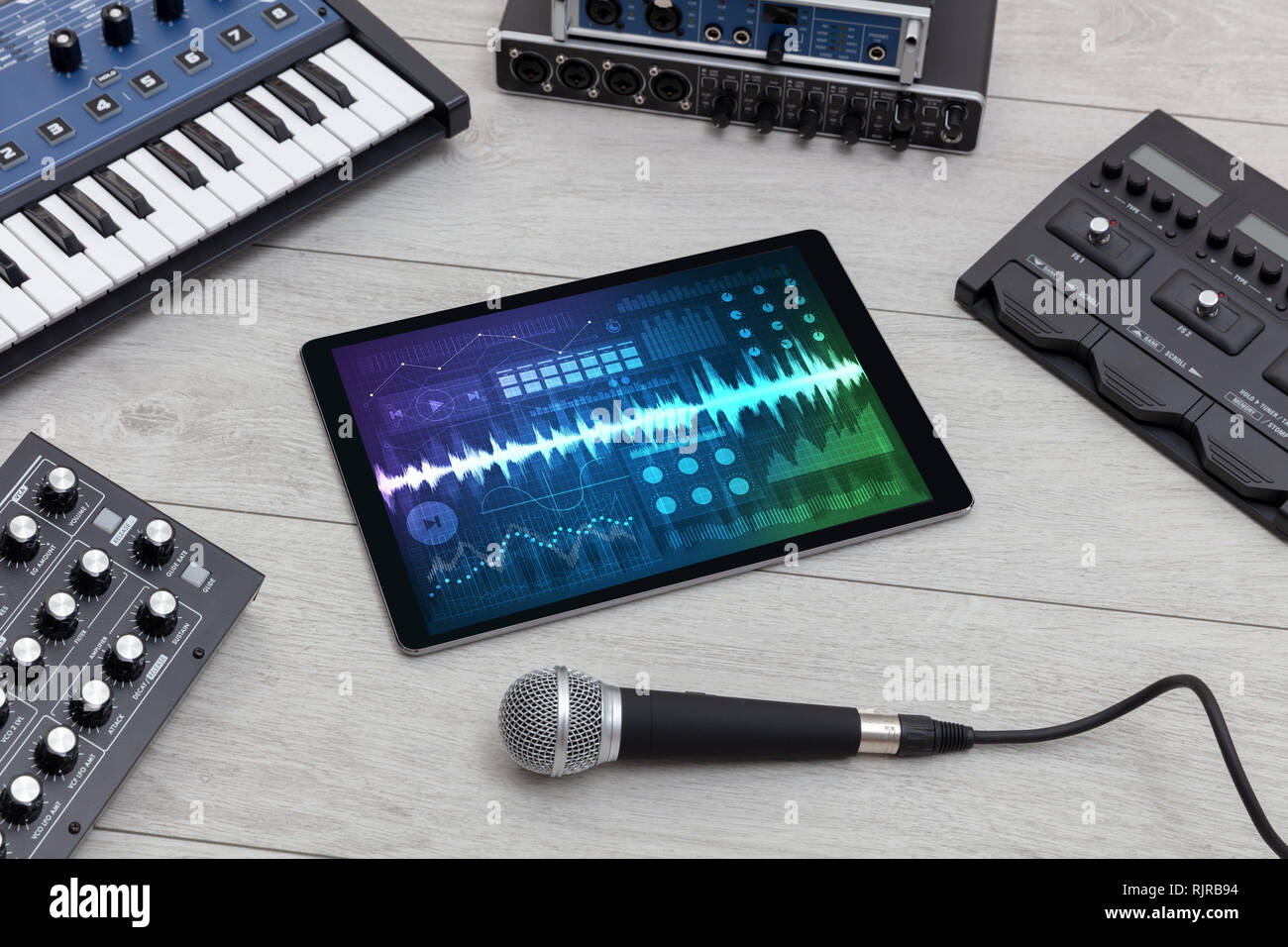 Music instruments and tablet with recording sound concept Stock Photo ...