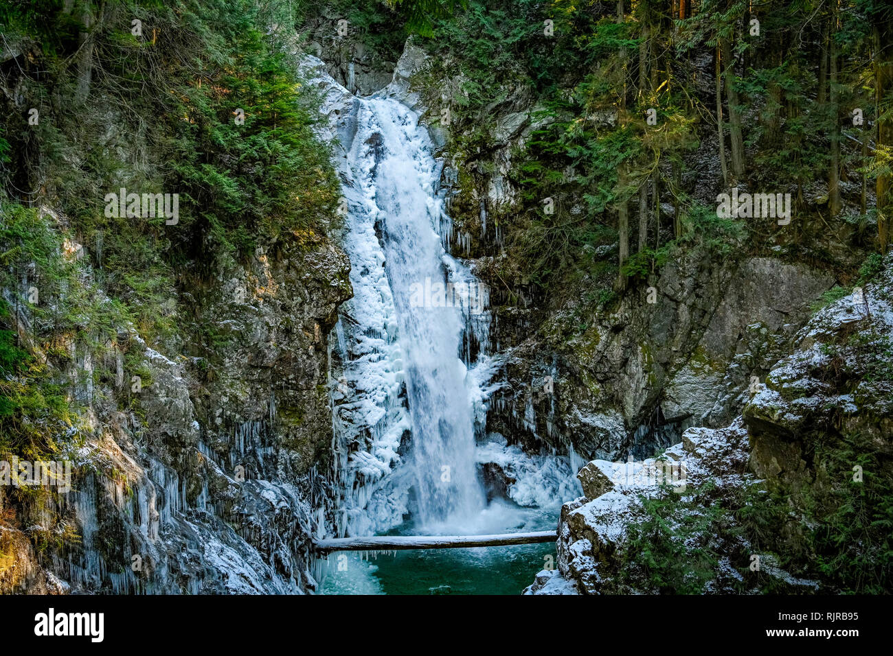 Waterfall, winter, Cascade Falls Regional P:ark, Fraser Valley, British ...
