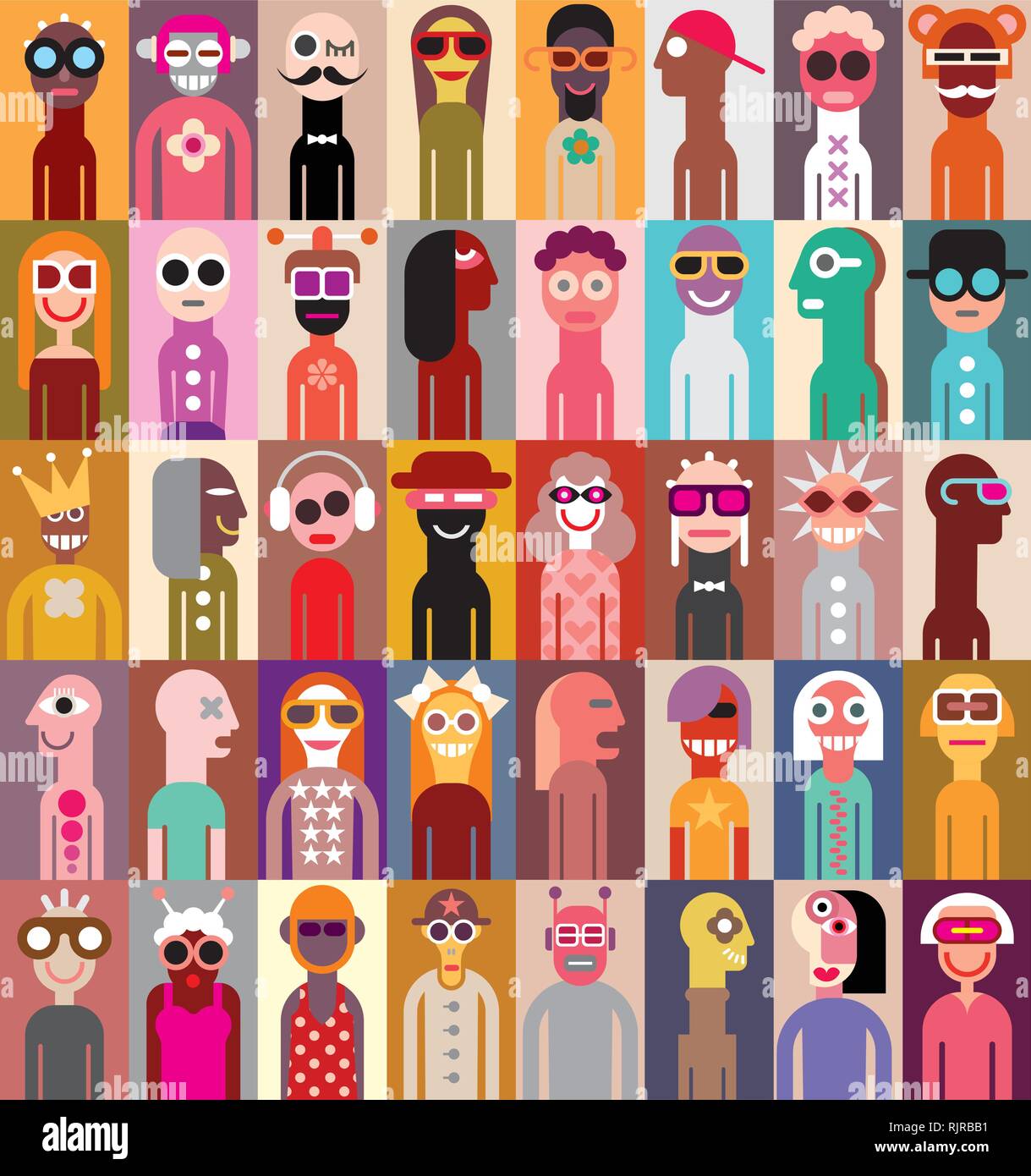 Large group of people. Art composition of abstract portraits - vector ...