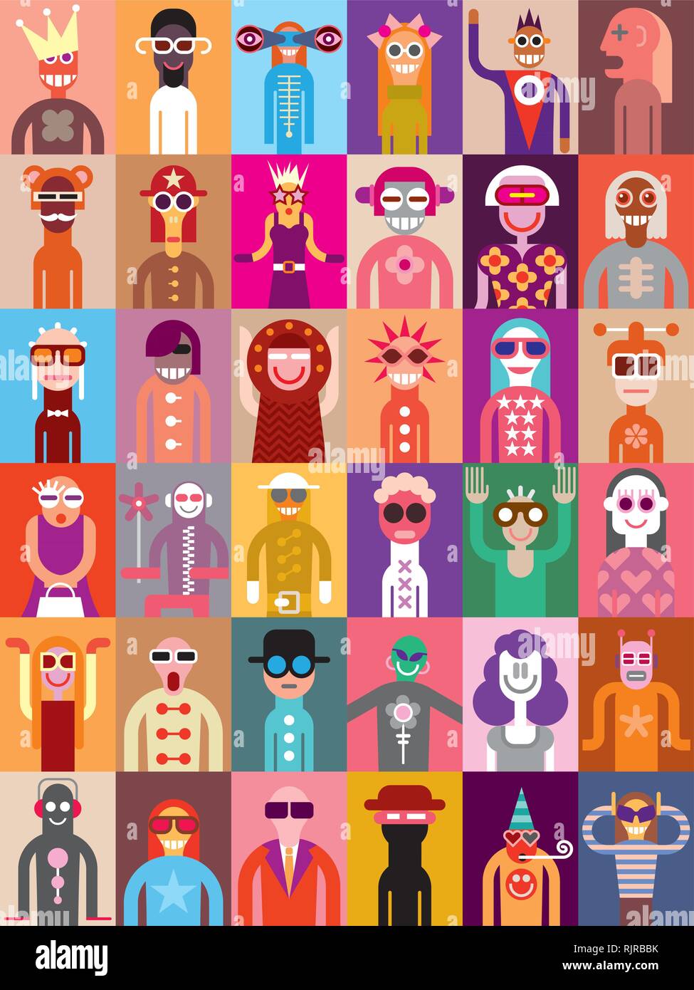 Large group of people. Art composition of abstract portraits - vector ...