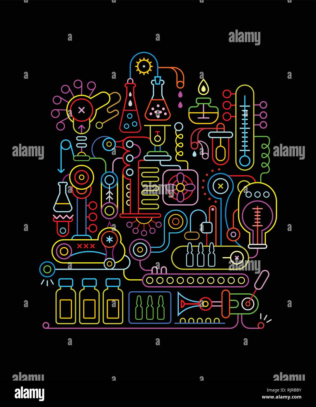 Neon colors isolated on a black background Research Laboratory vector ...