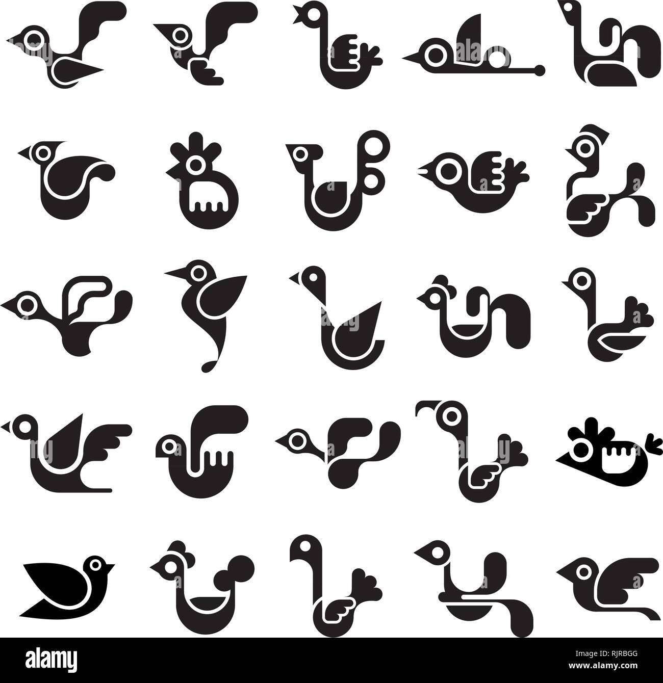 Birds - set of vector icons. Black and white isolated symbols. Can be ...