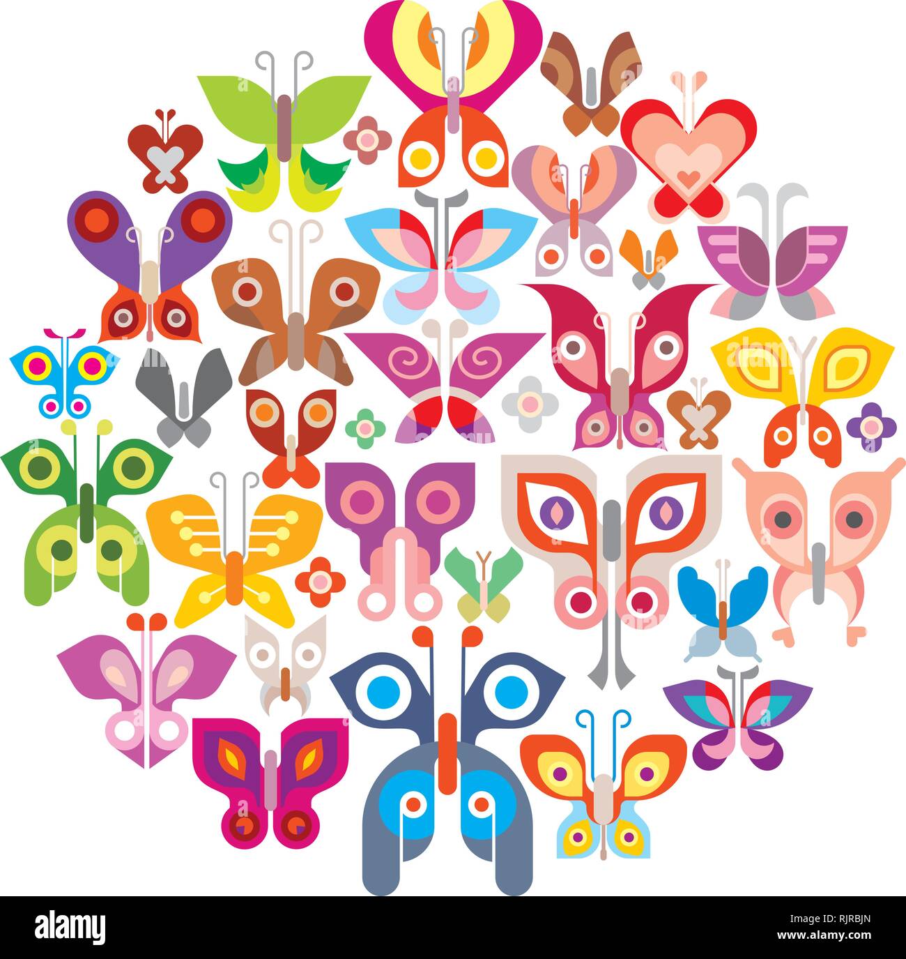 Butterflies round vector illustration. Isolated on white background ...