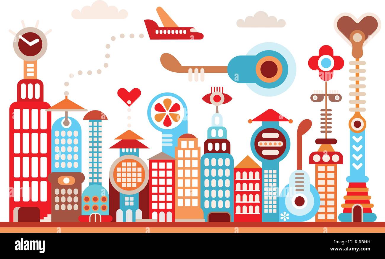 Cityscape of future city. Fantastic buildings - isolated vector ...