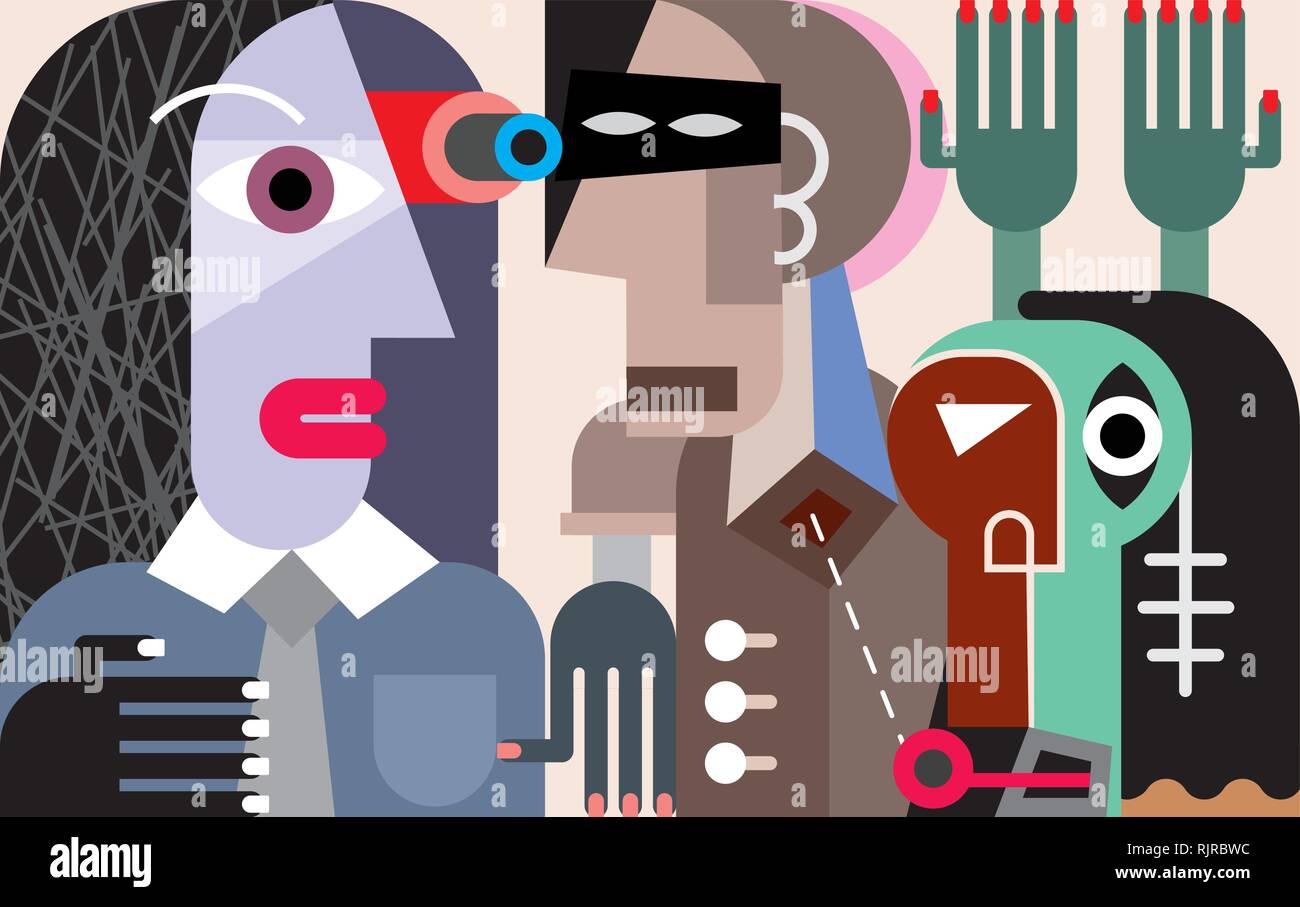 Three people - contemporary abstract art picture. Vector illustration ...