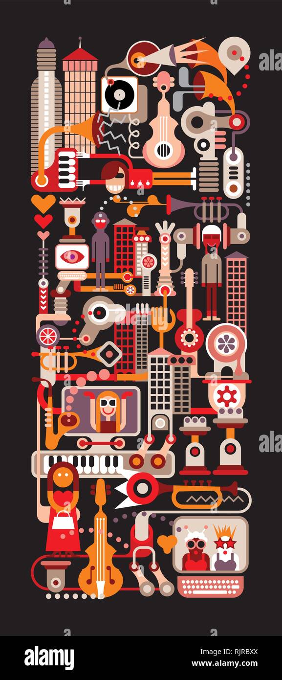Night in Music City - vector illustration on black background Stock ...